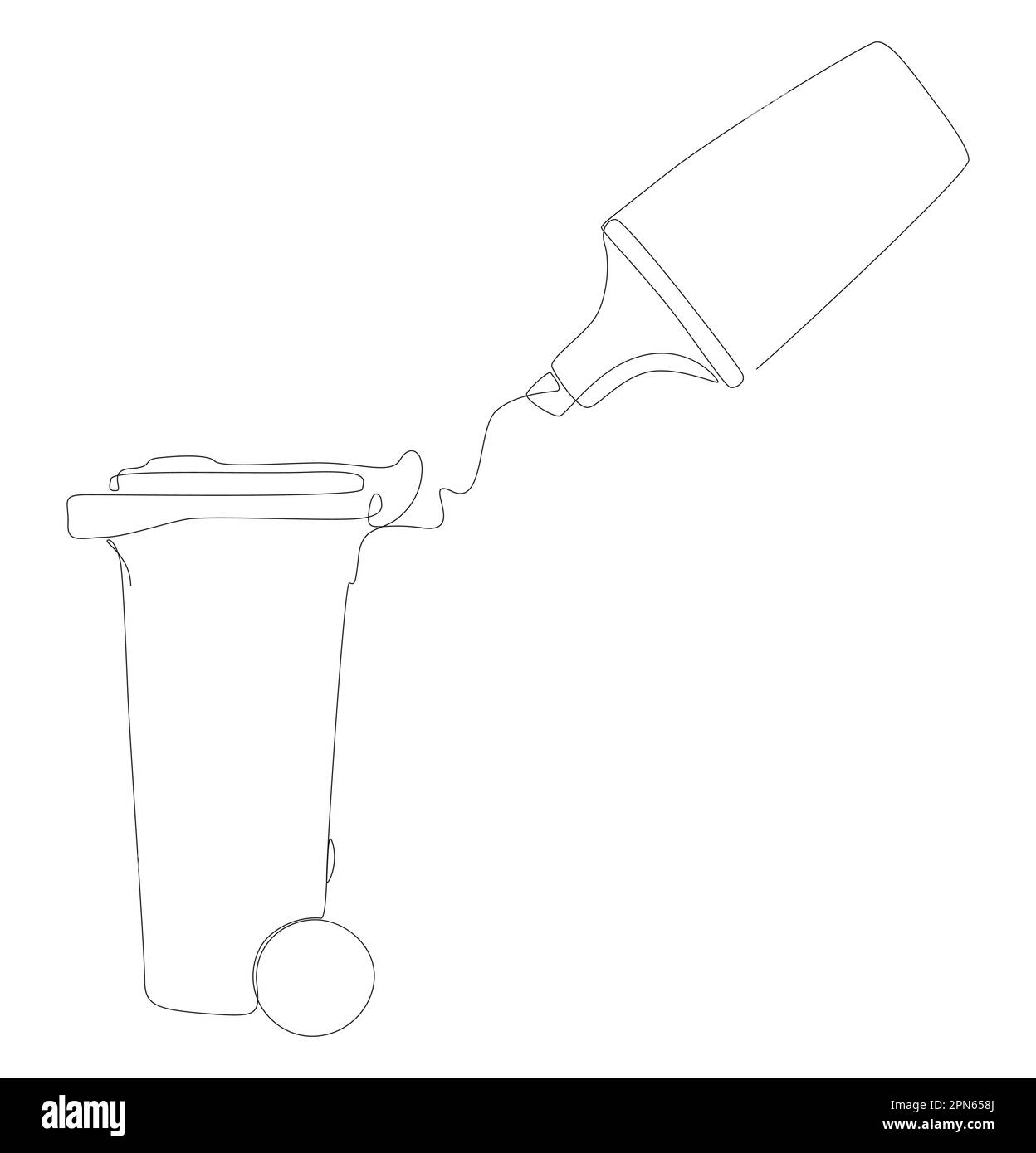 One continuous line of Garbage Bin drawn by with felt tip pen. Thin ...