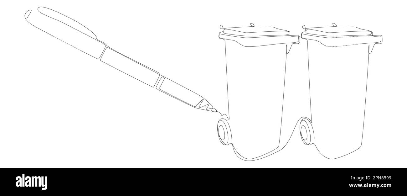 One continuous line of Garbage Bin drawn by with felt tip pen. Thin ...