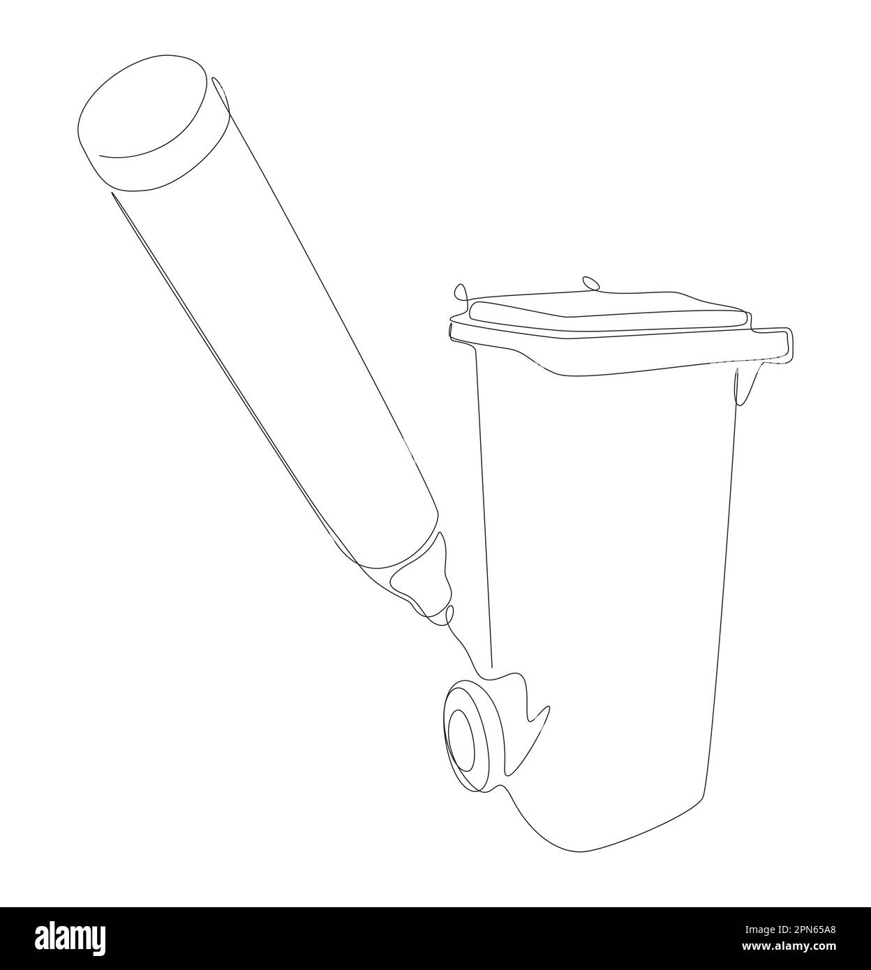 One continuous line of Garbage Bin drawn by with felt tip pen. Thin ...