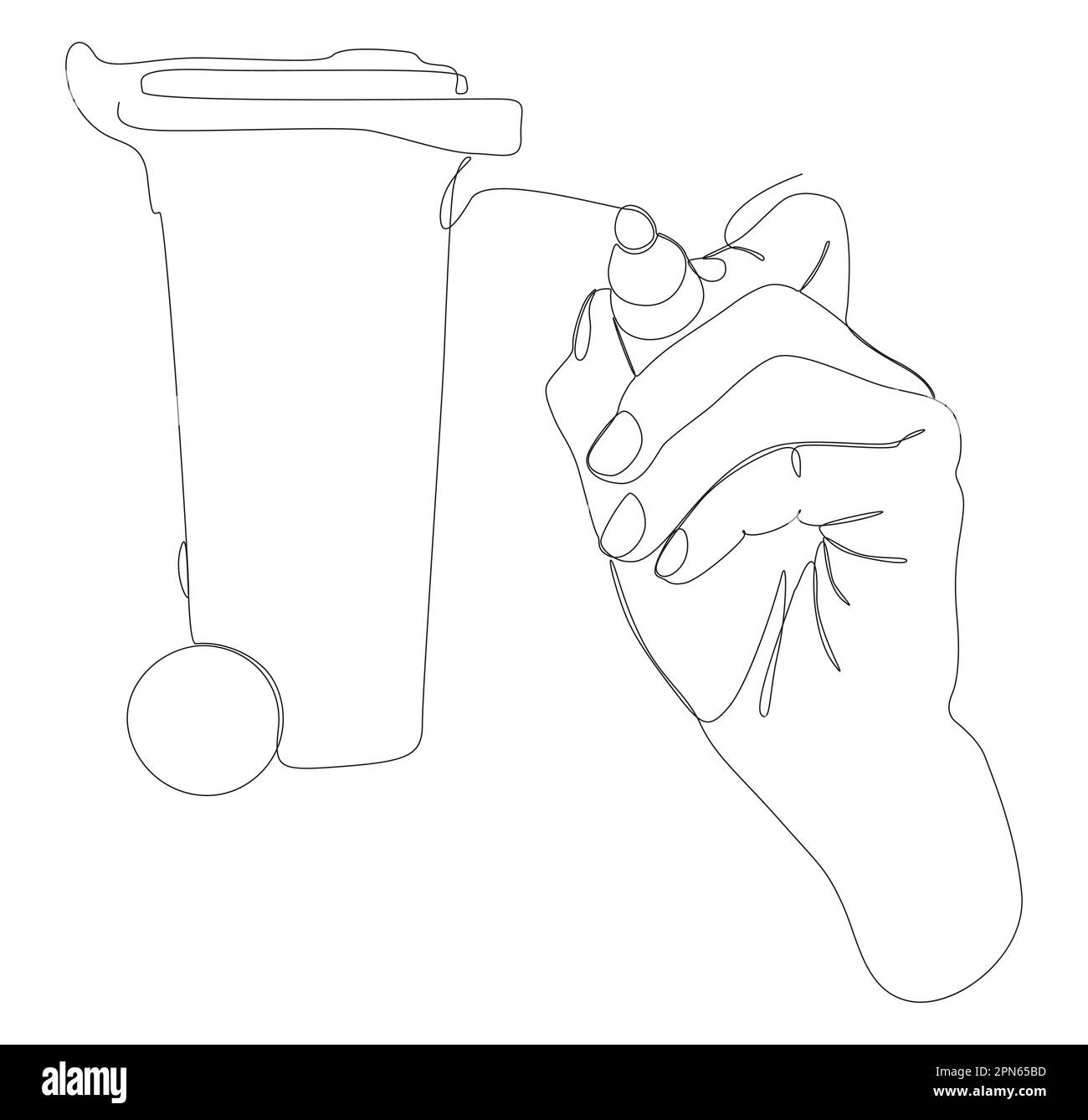 One continuous line of Garbage Bin drawn by with felt tip pen. Thin ...