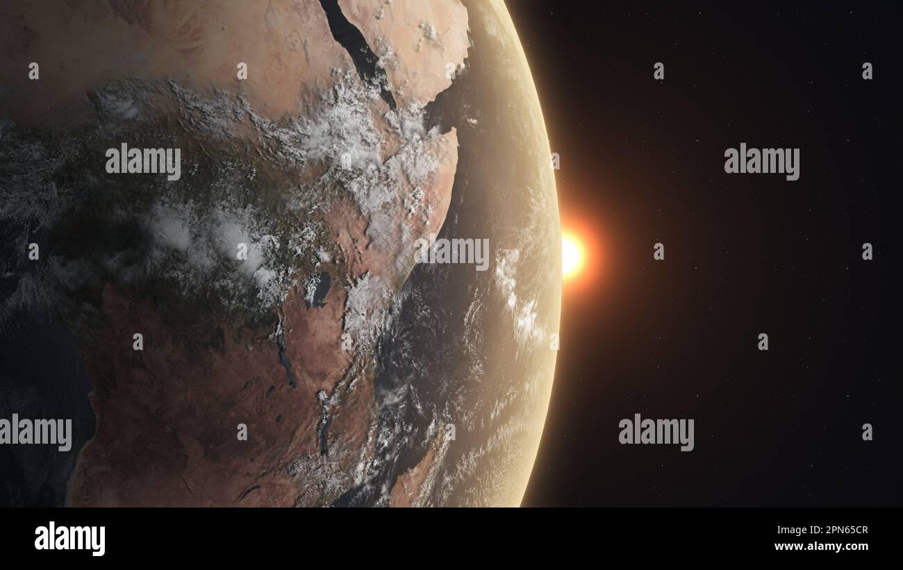 Realistic earth with sunrise from space Stock Photo - Alamy