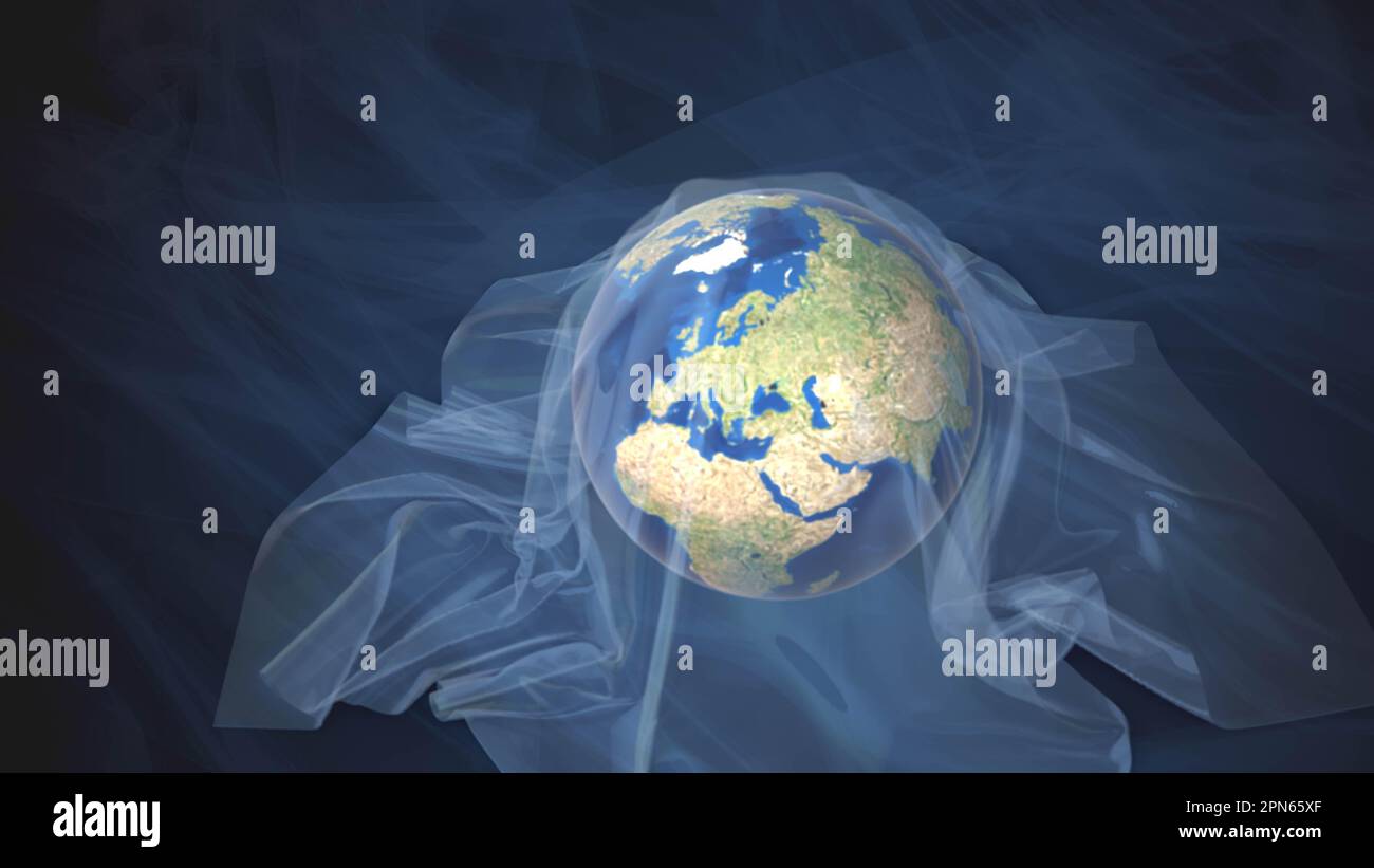 Earth wrapped in plastic waste ecological concept Stock Photo - Alamy