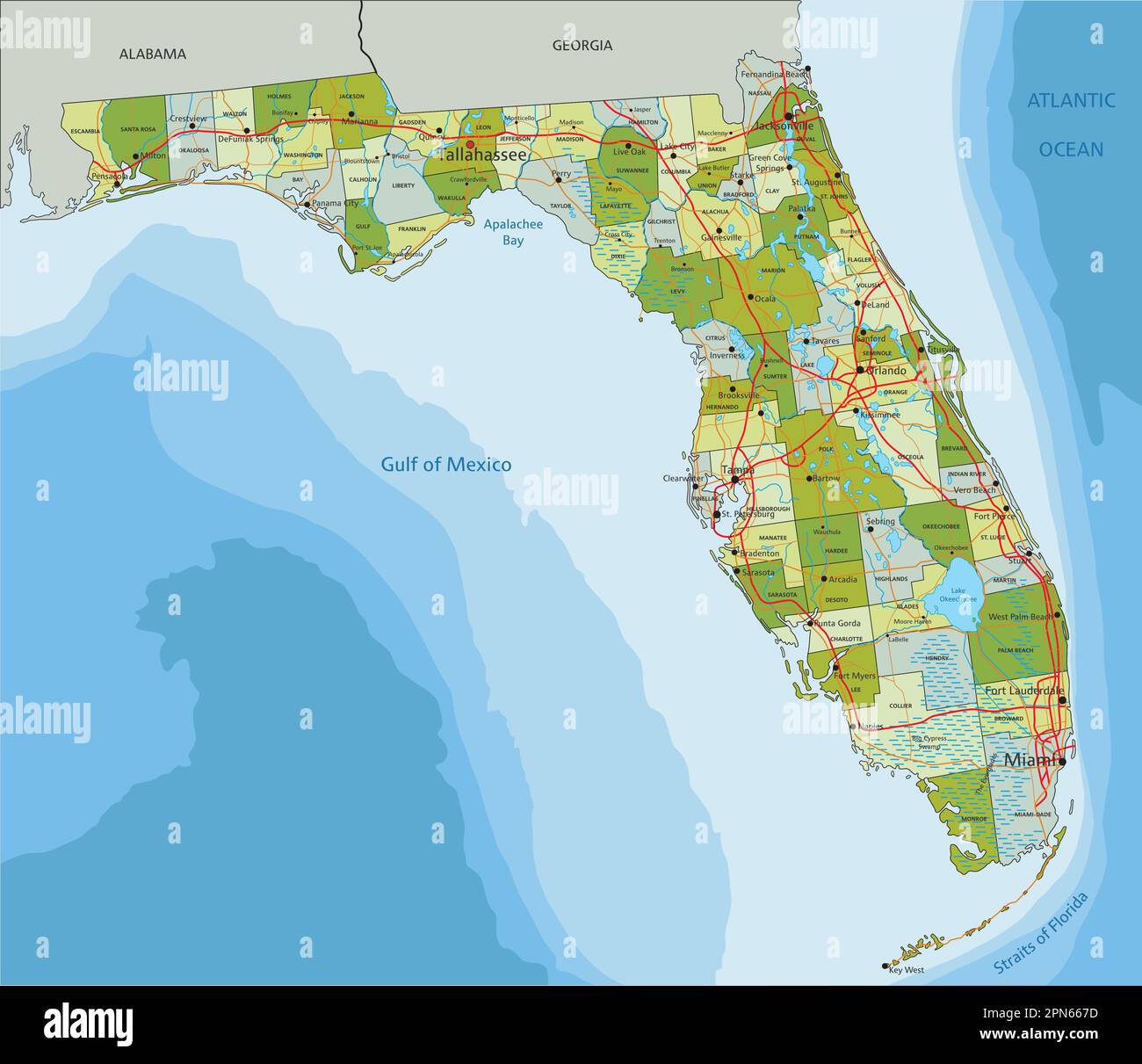 Highly detailed editable political map with separated layers. Florida ...
