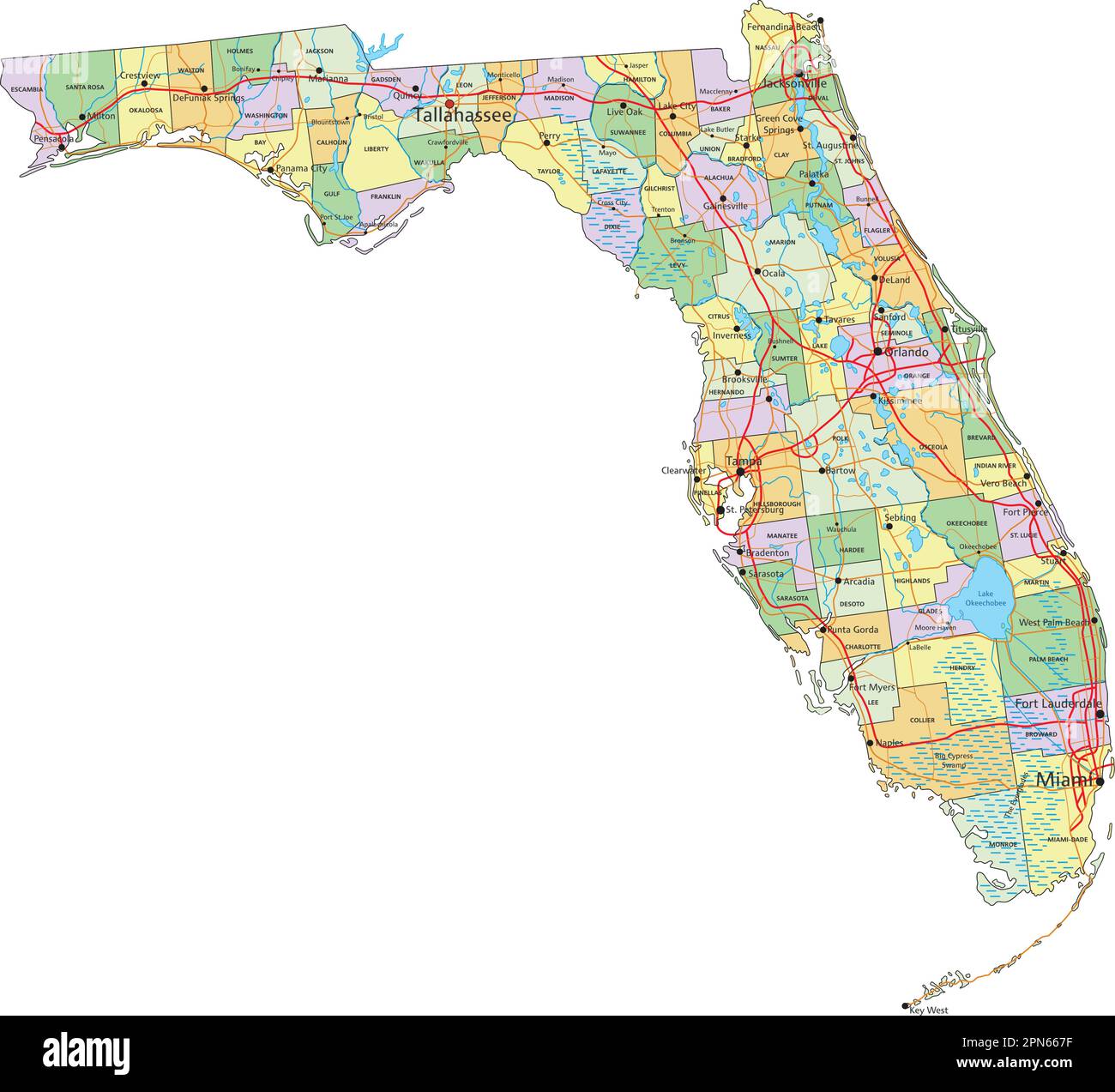 Florida - Highly detailed editable political map with labeling Stock ...