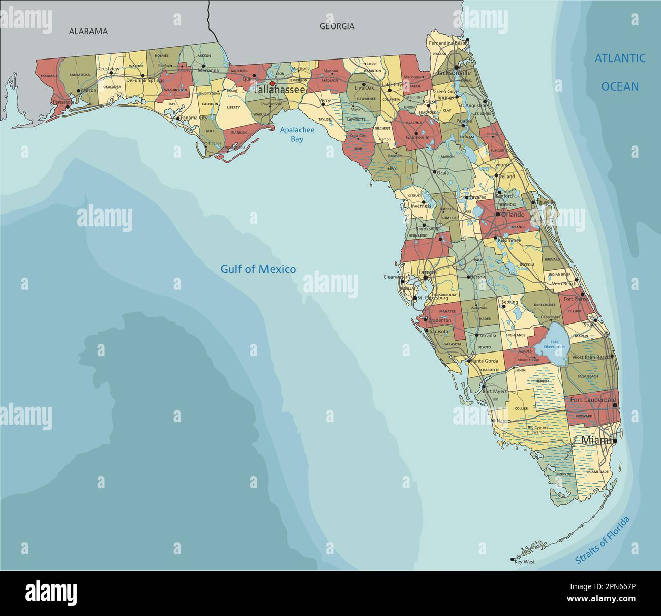 Florida - Highly detailed editable political map with labeling Stock ...
