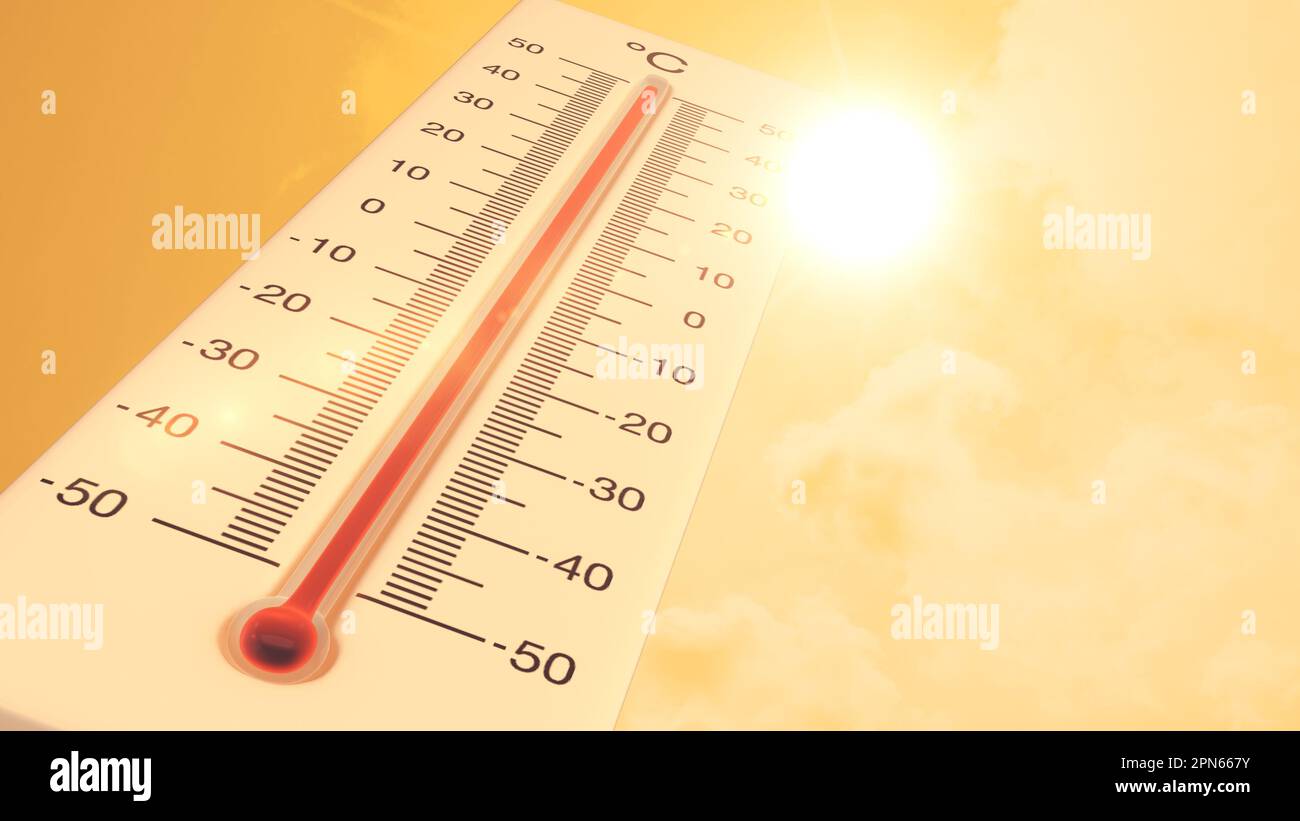 Global warming background with thermometer in summer weather Stock ...