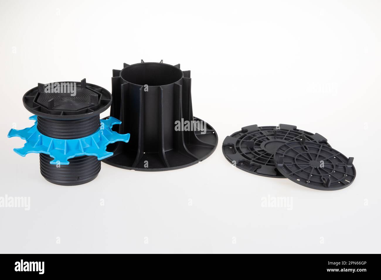 Rubber floor tiles pedestal supports with slope corrector plastic pad ...