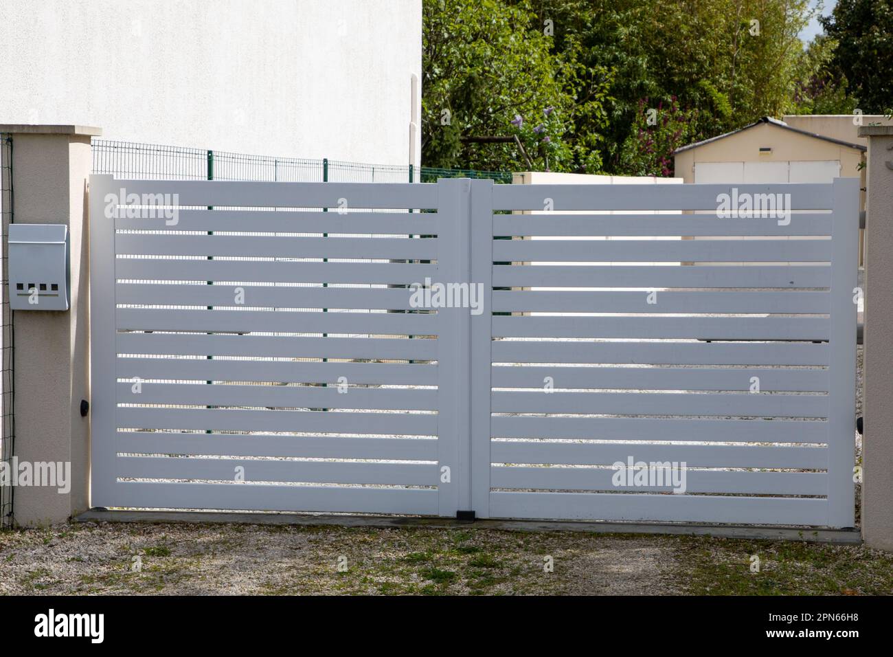 modern white gate aluminum portal with blades design of suburban house ...