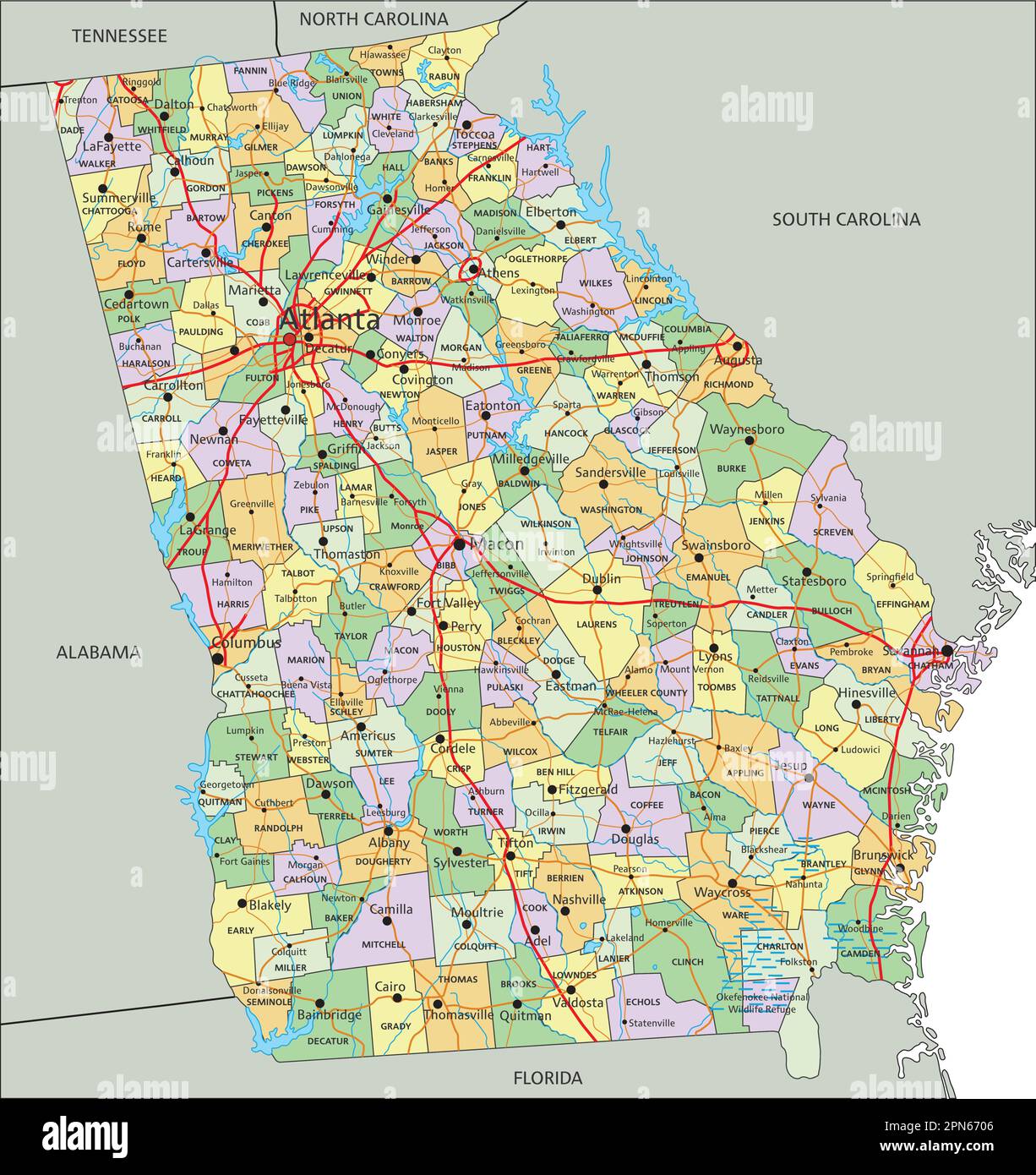 Georgia - Highly detailed editable political map with labeling Stock ...