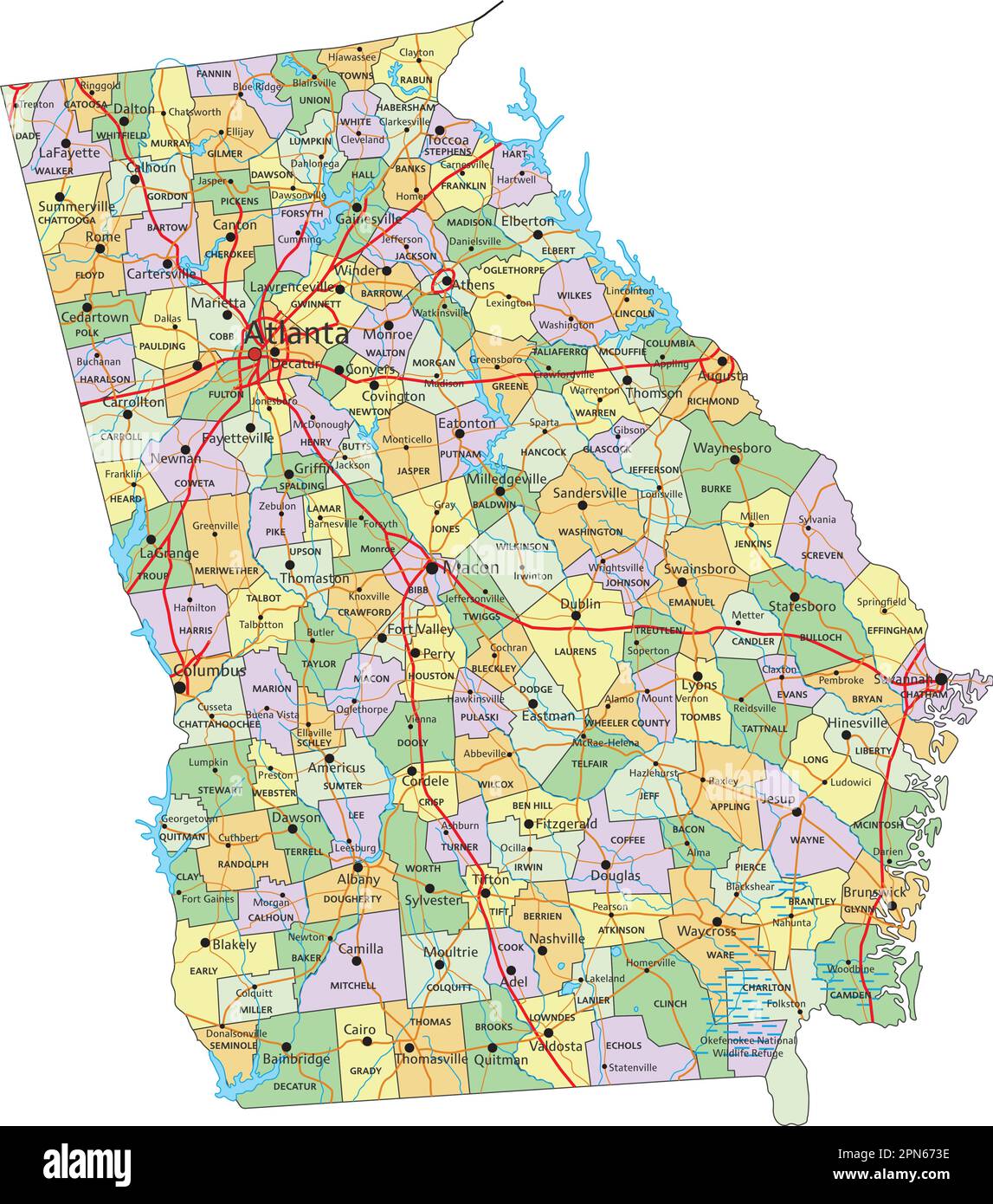Georgia - Highly detailed editable political map with labeling Stock ...