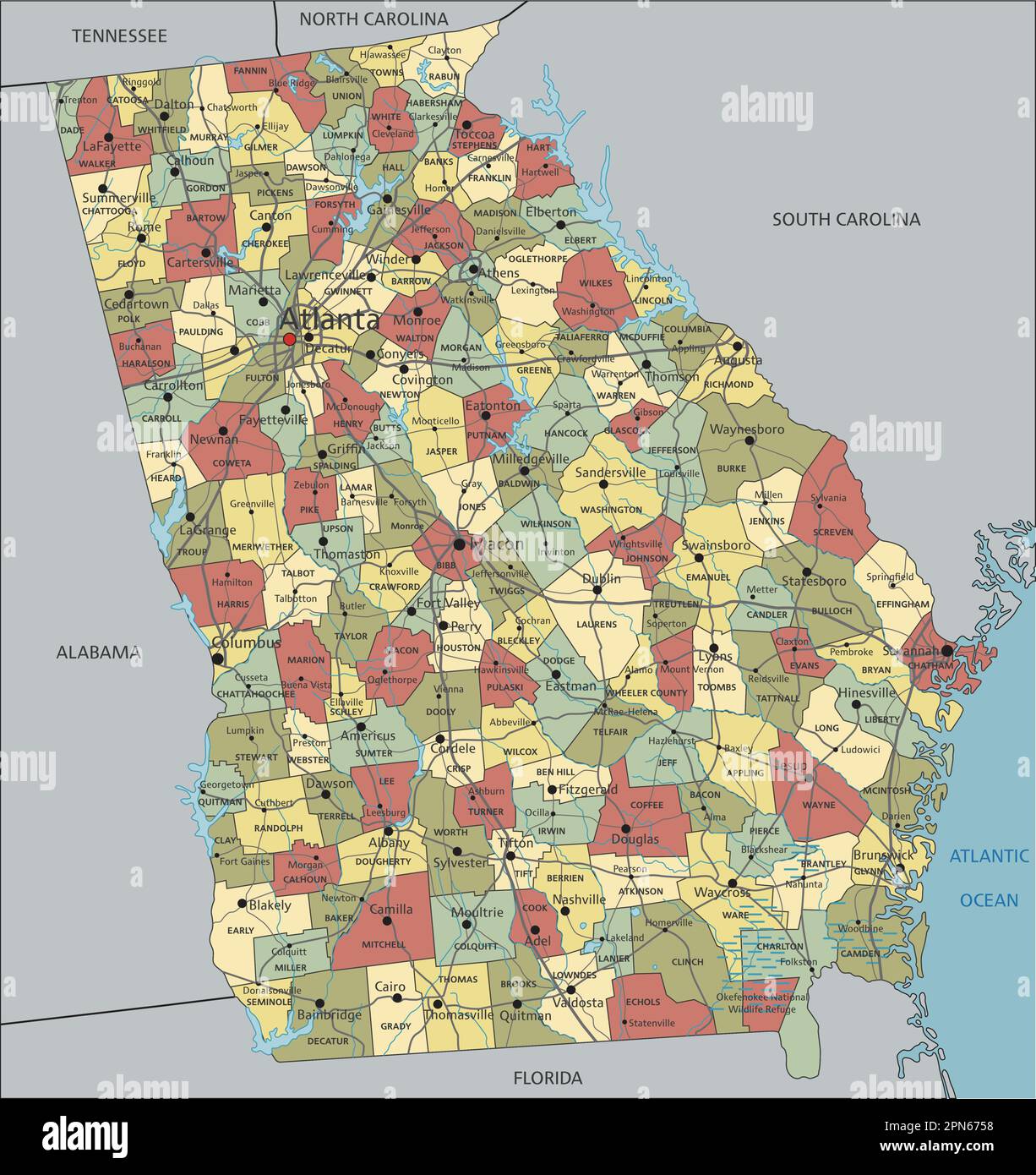Georgia - Highly detailed editable political map with labeling Stock ...