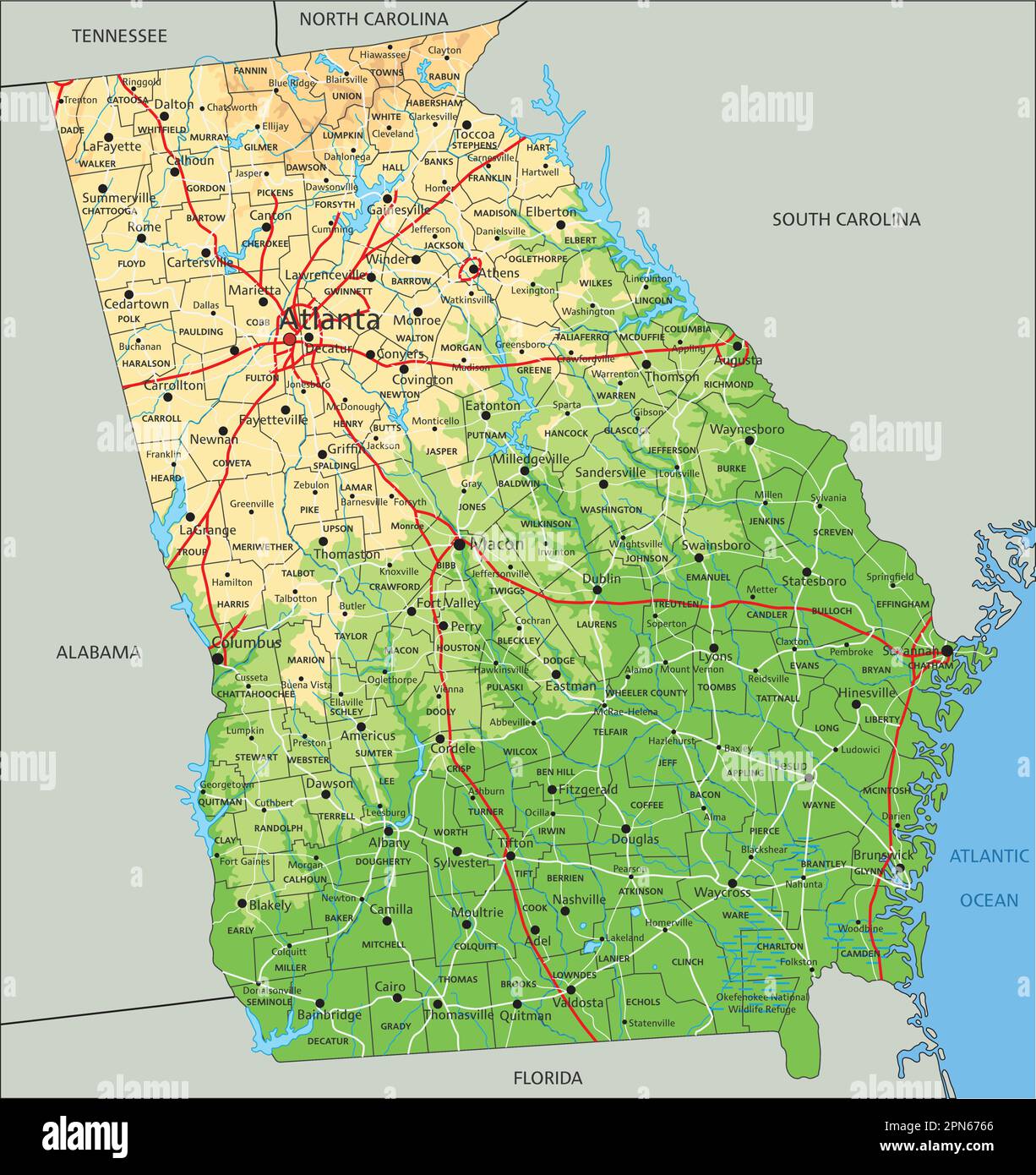 High detailed Georgia physical map with labeling Stock Vector Image ...