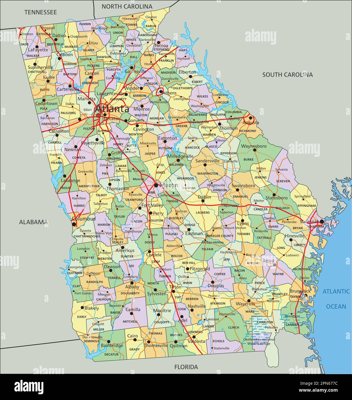 Georgia - Highly detailed editable political map with labeling Stock ...