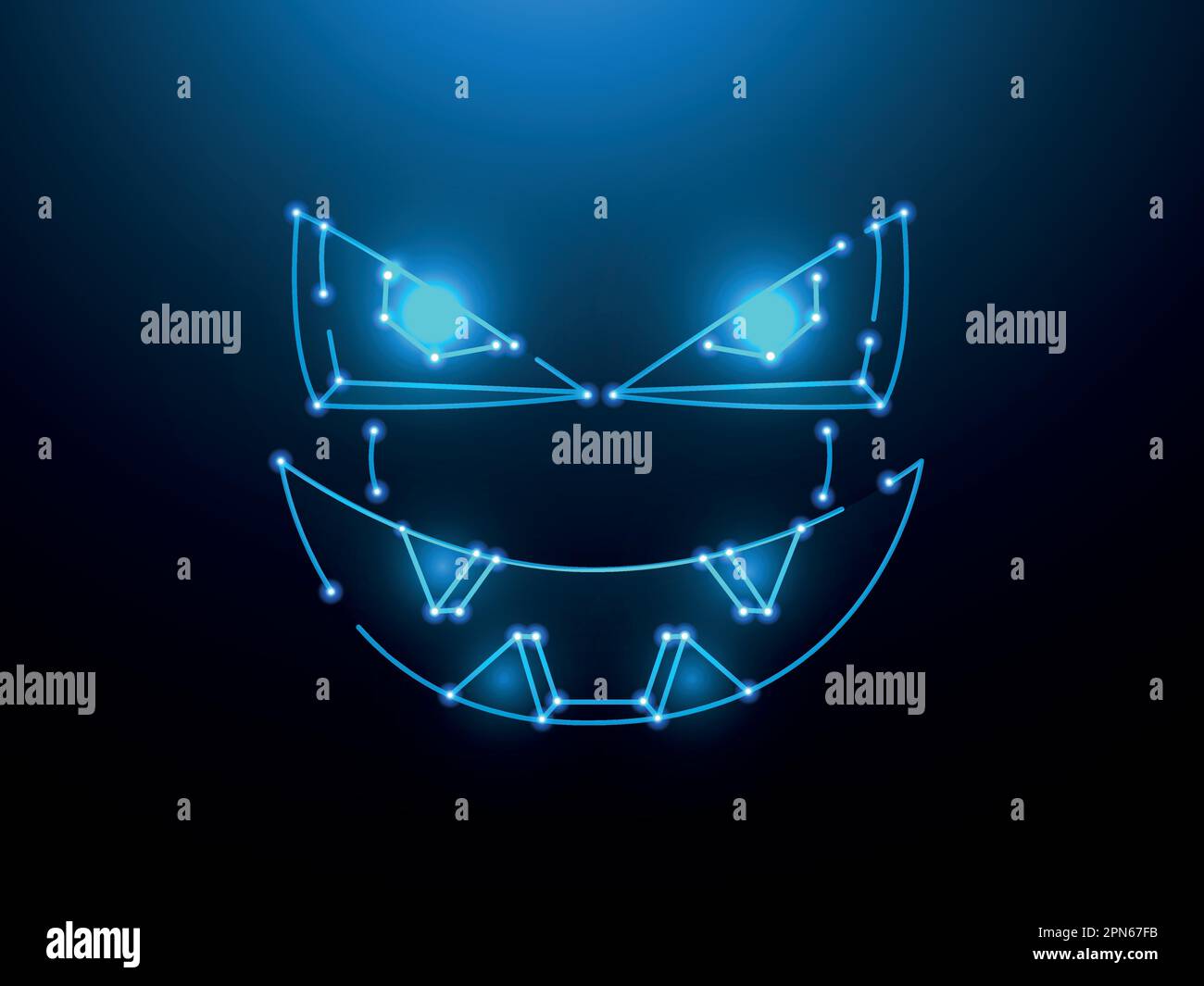 Polygonal vector angry face made of lines and dots on a dark blue ...