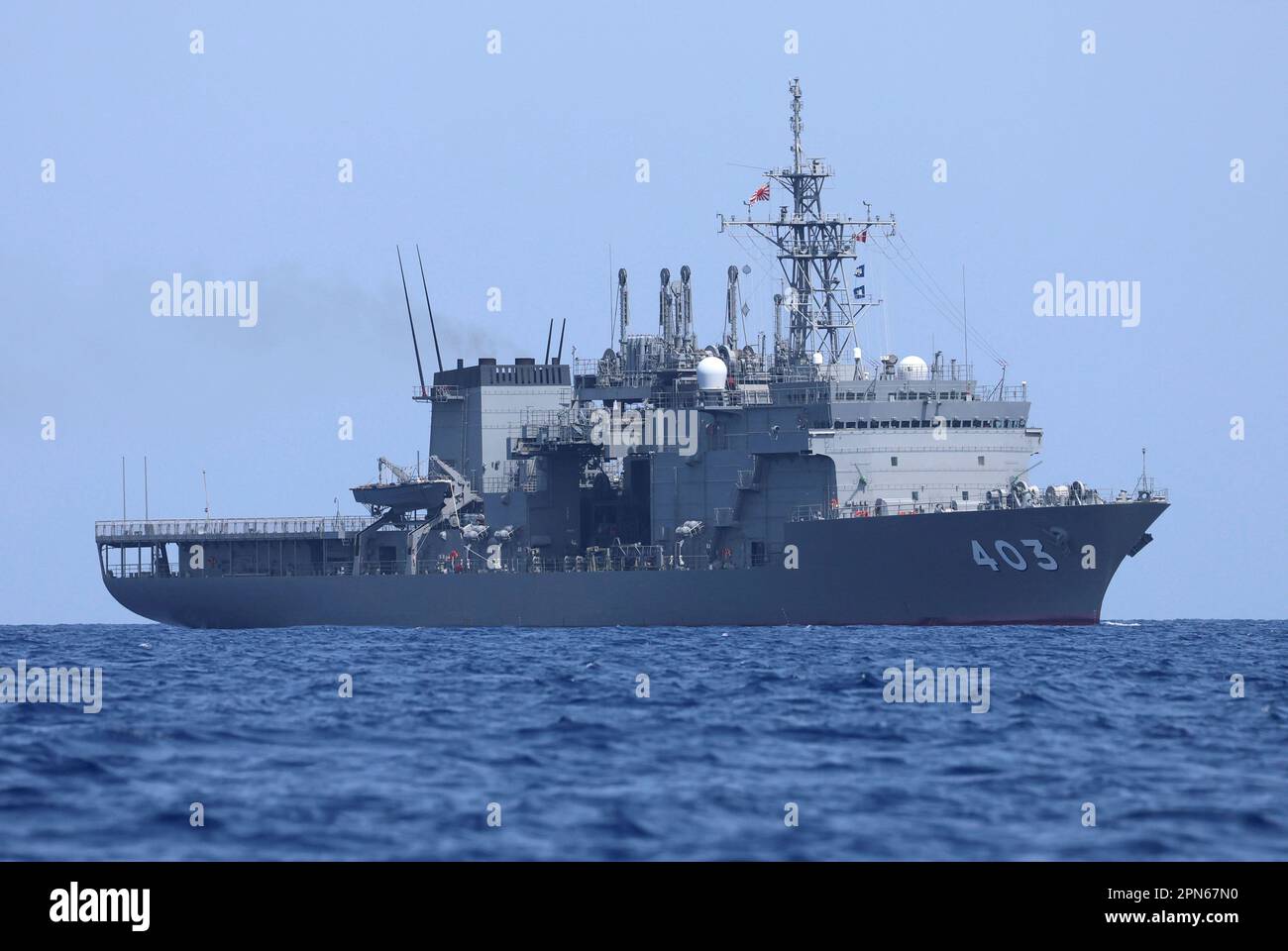Crew members of the Chihaya, a submarine rescue ship of the Japan ...