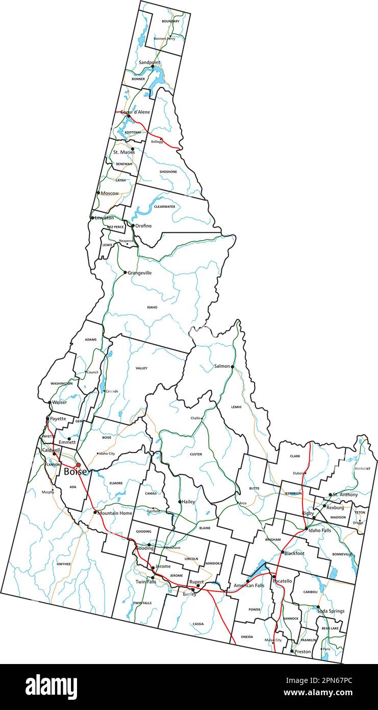 Idaho road and highway map. Vector illustration Stock Vector Image & Art - Alamy