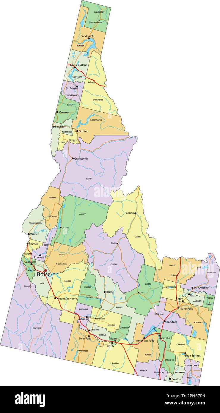 Idaho - Highly detailed editable political map with labeling Stock ...