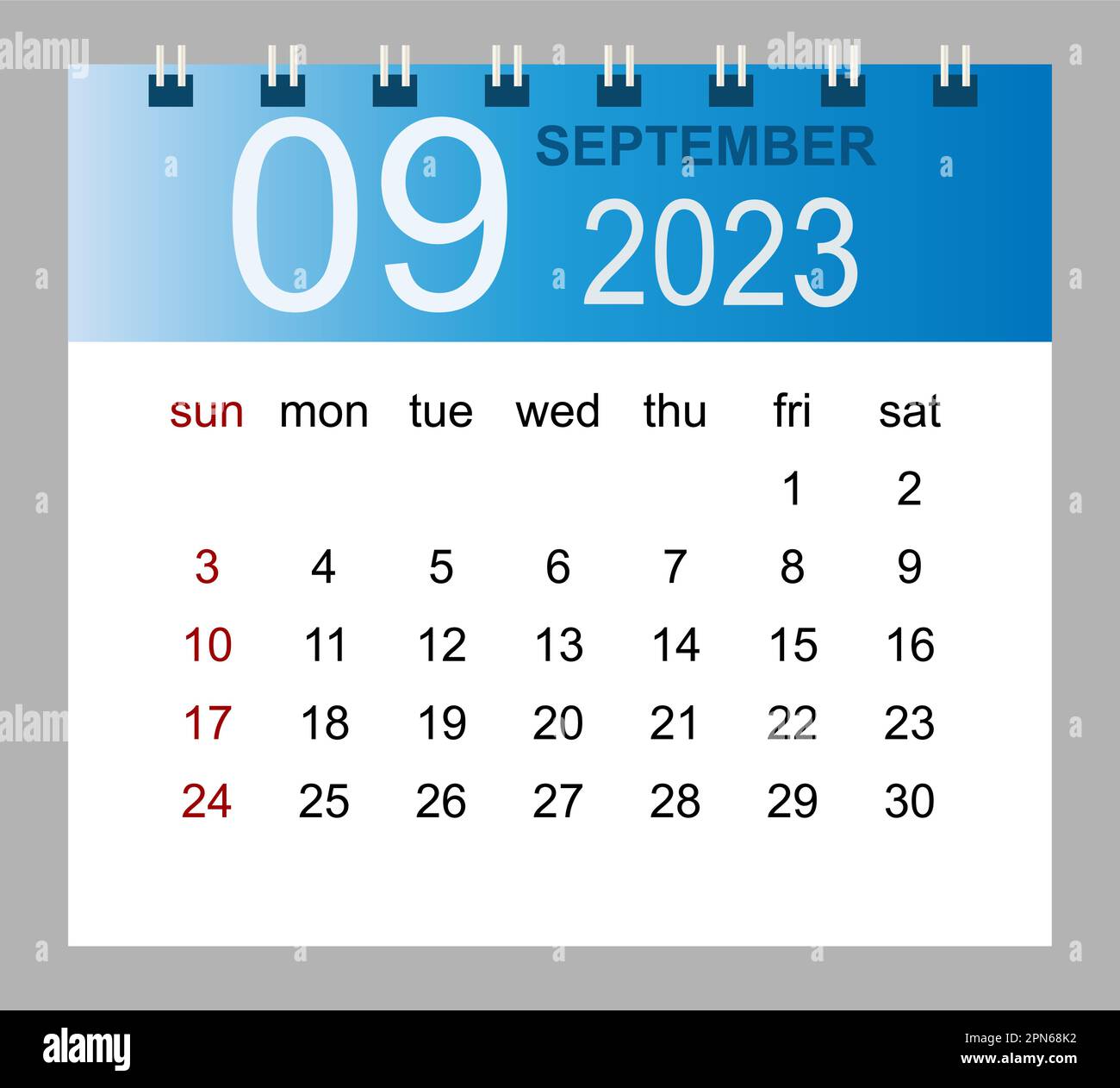 September 2023. Vector monthly calendar template 2023 year in simple ...