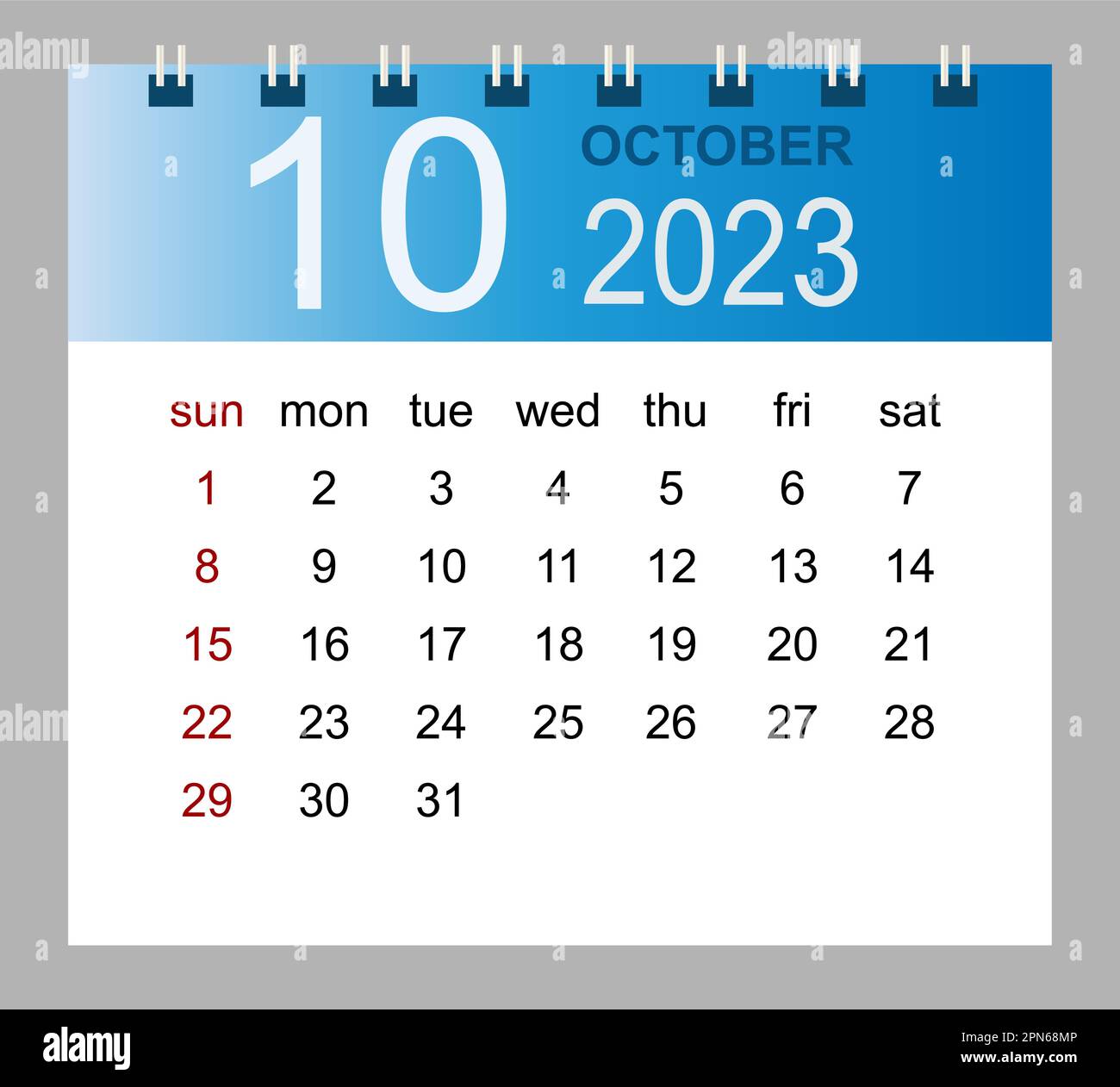 October 2023. Vector monthly calendar template 2023 year in simple ...