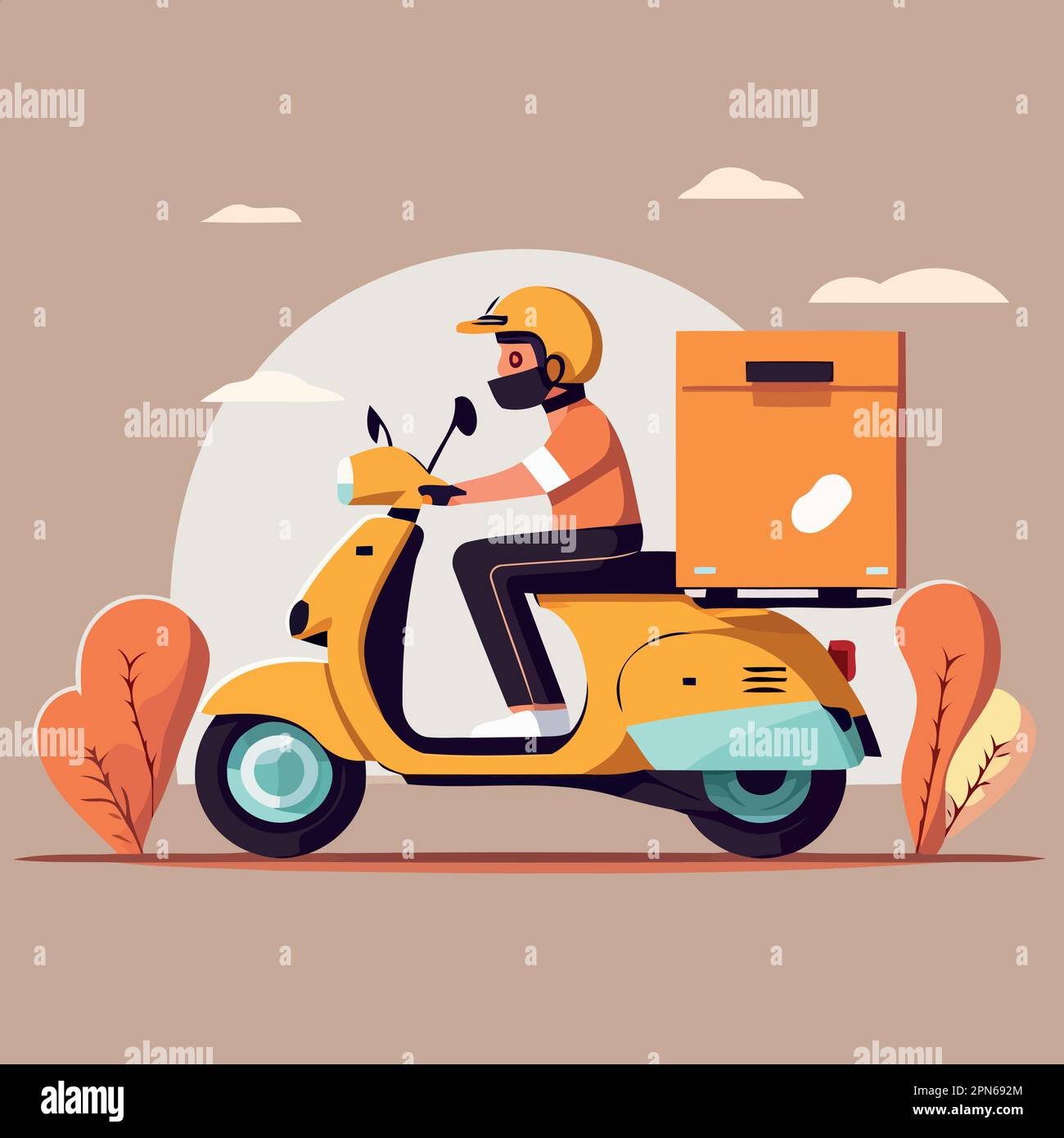 man driving delivery motorcycle minimalist vector illustration Stock ...