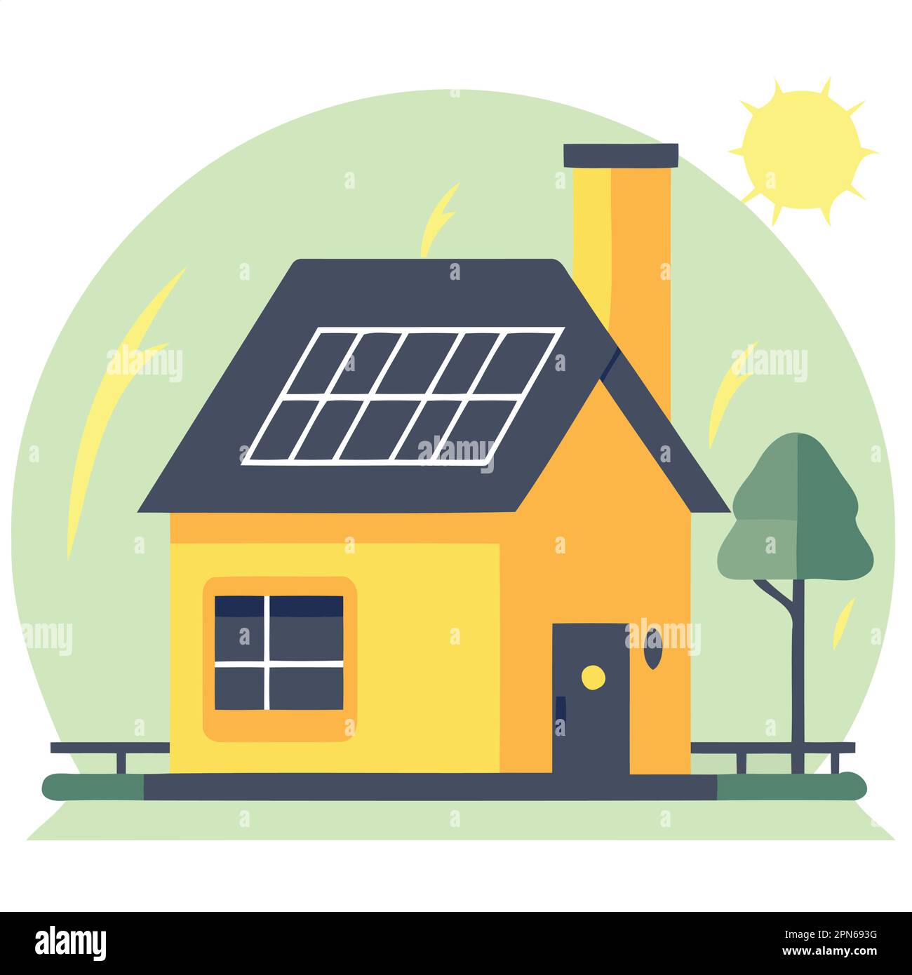 simple house with solar energy minimalist vector illustration Stock ...