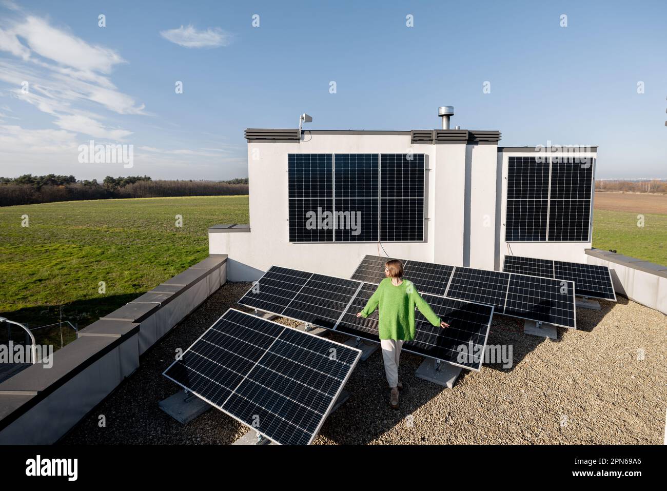 Solar power plant installed on rooftop Stock Photo - Alamy