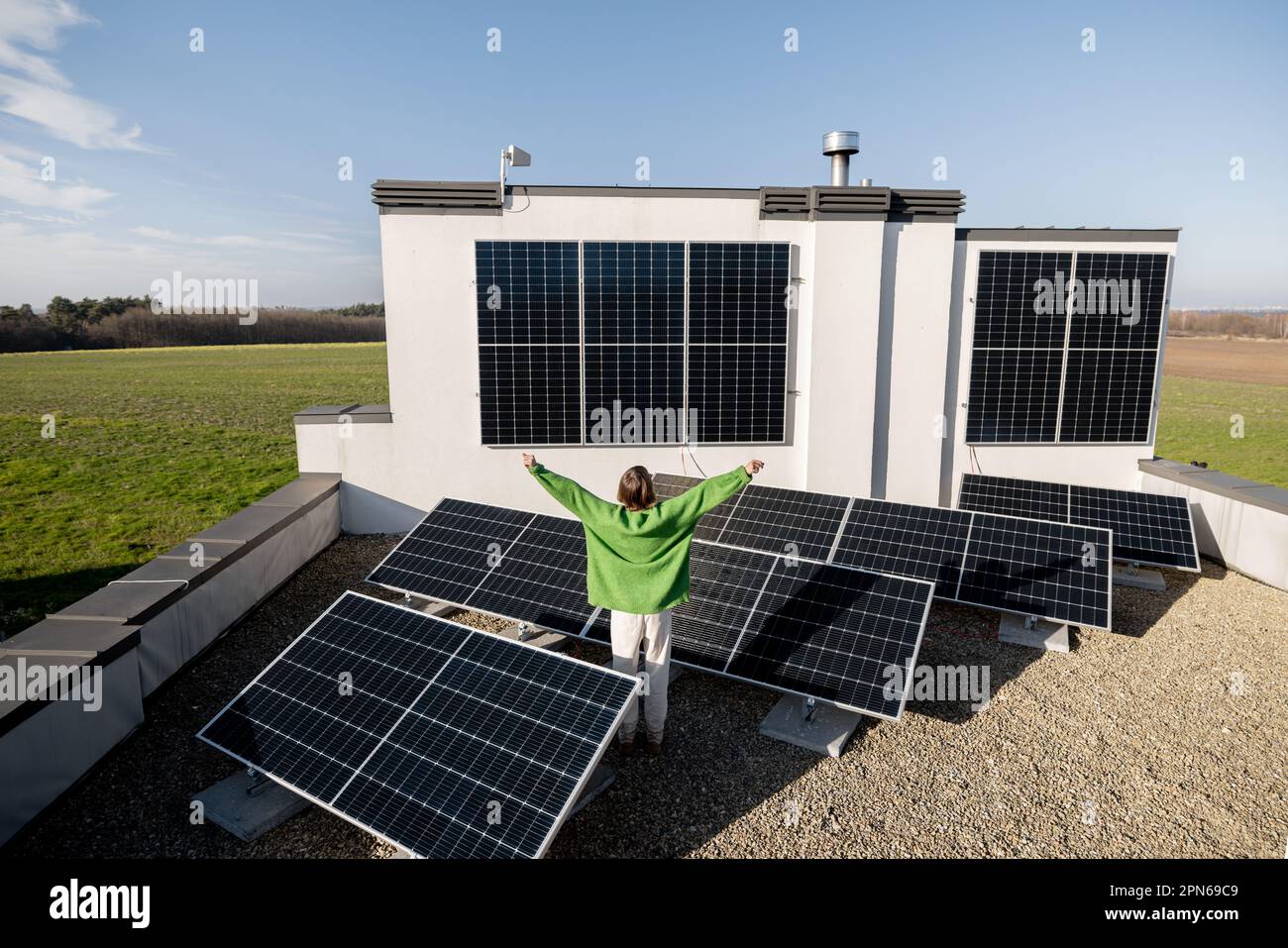 Solar power plant installed on rooftop Stock Photo - Alamy