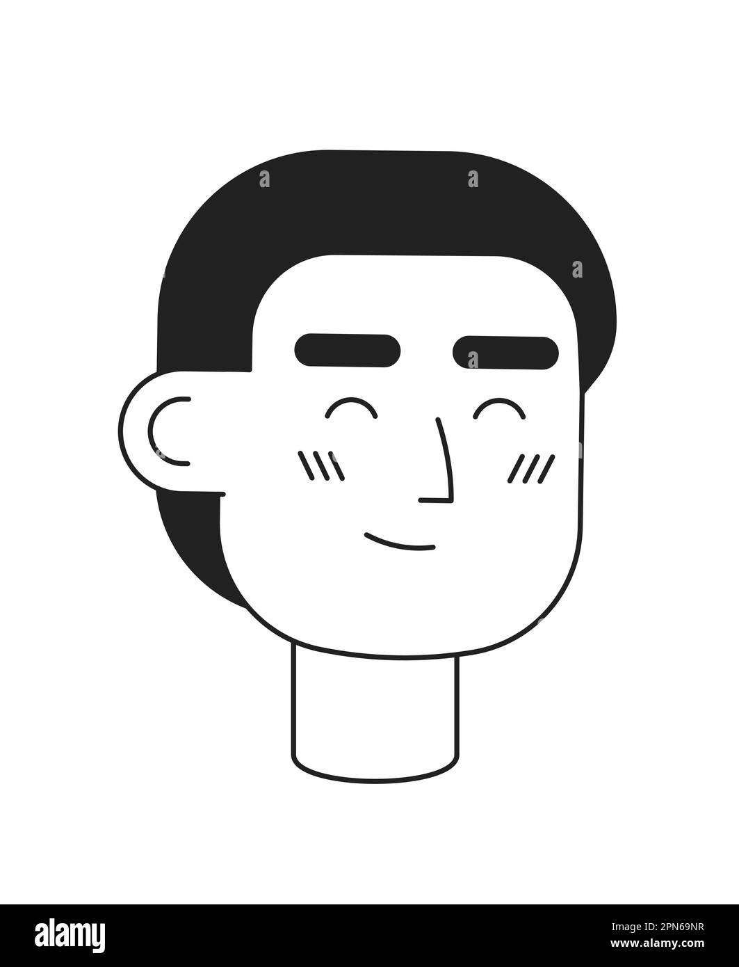 Excited Short Hair Man With Closed Eyes Monochromatic Flat Vector