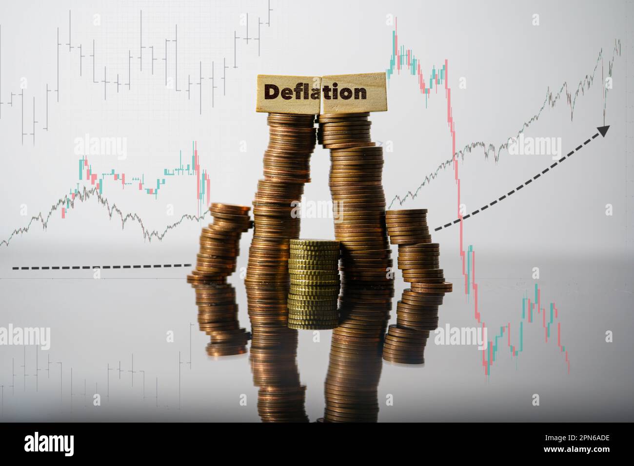 Deflation concept. Deflation word written on wooden bricks on stack ...