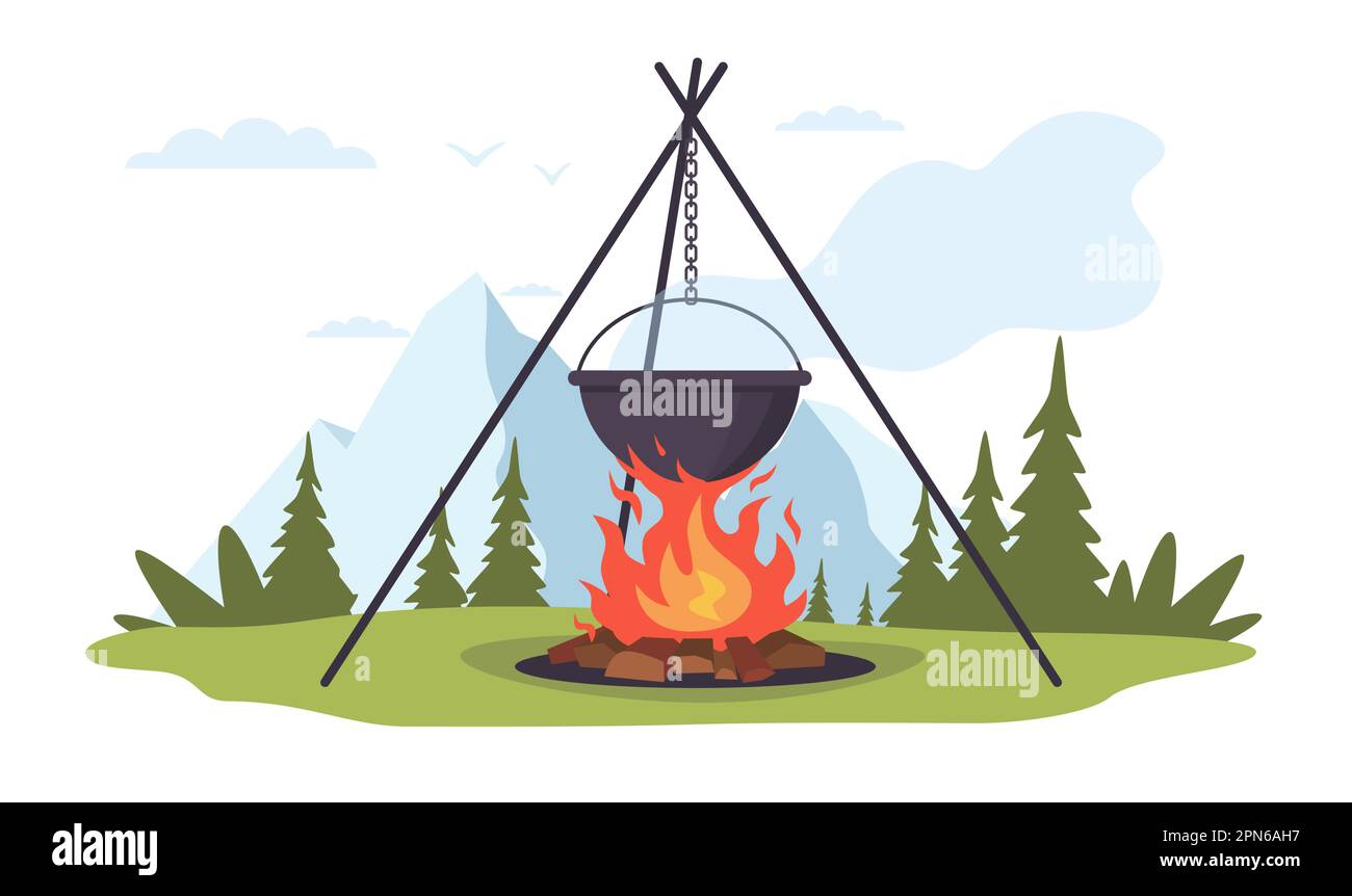 Cooking over campfire campground Stock Vector Images - Alamy