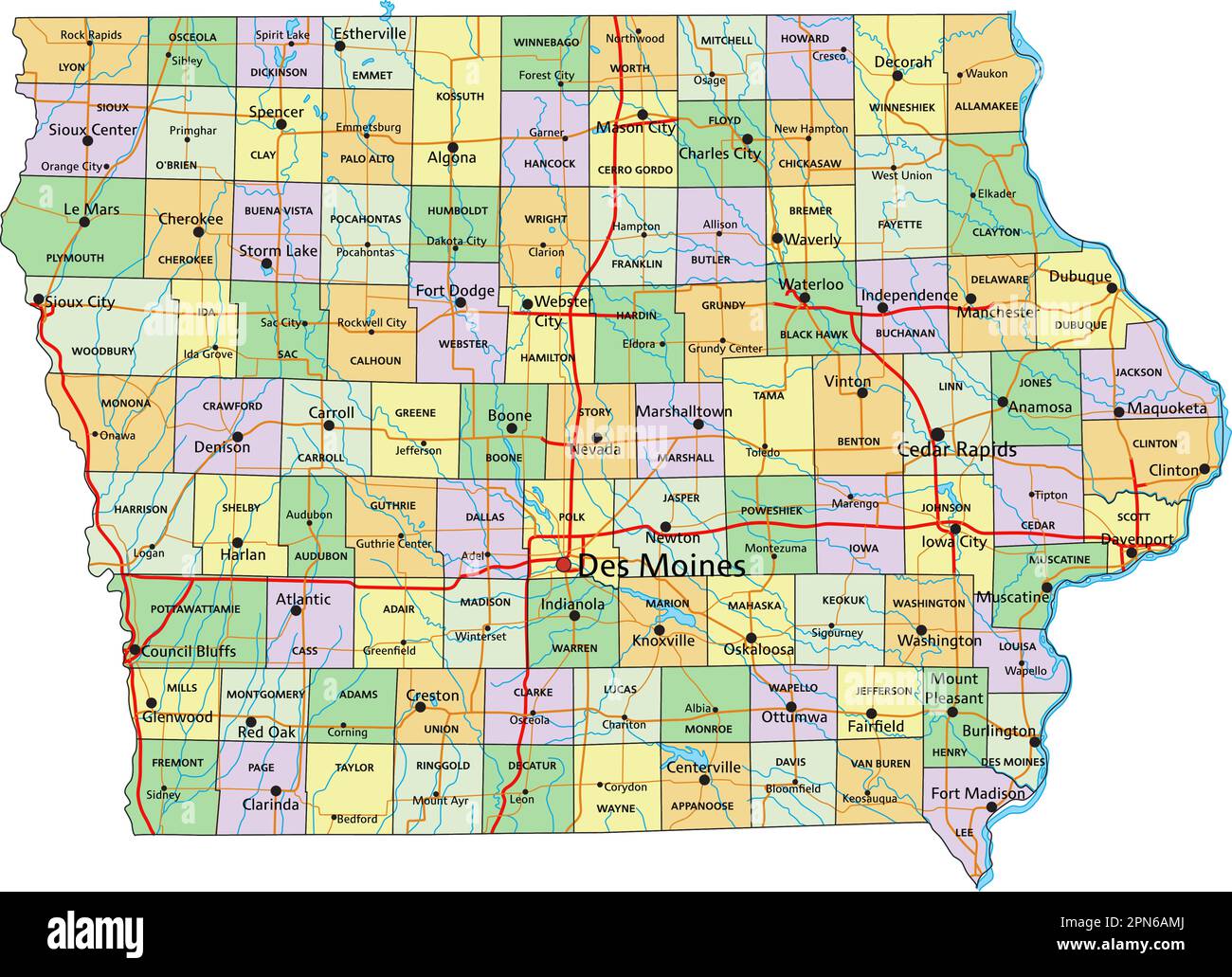 Iowa - Highly detailed editable political map with labeling Stock ... Iowa - Highly detailed editable political map with labeling Stock ...