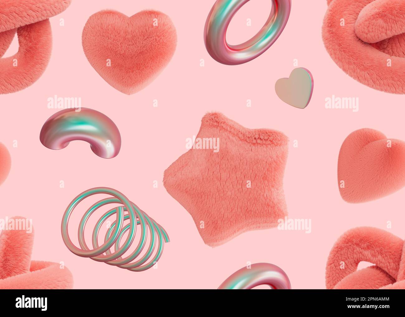 Seamless pattern with abstract 3D shapes on pink background. Colorful ...
