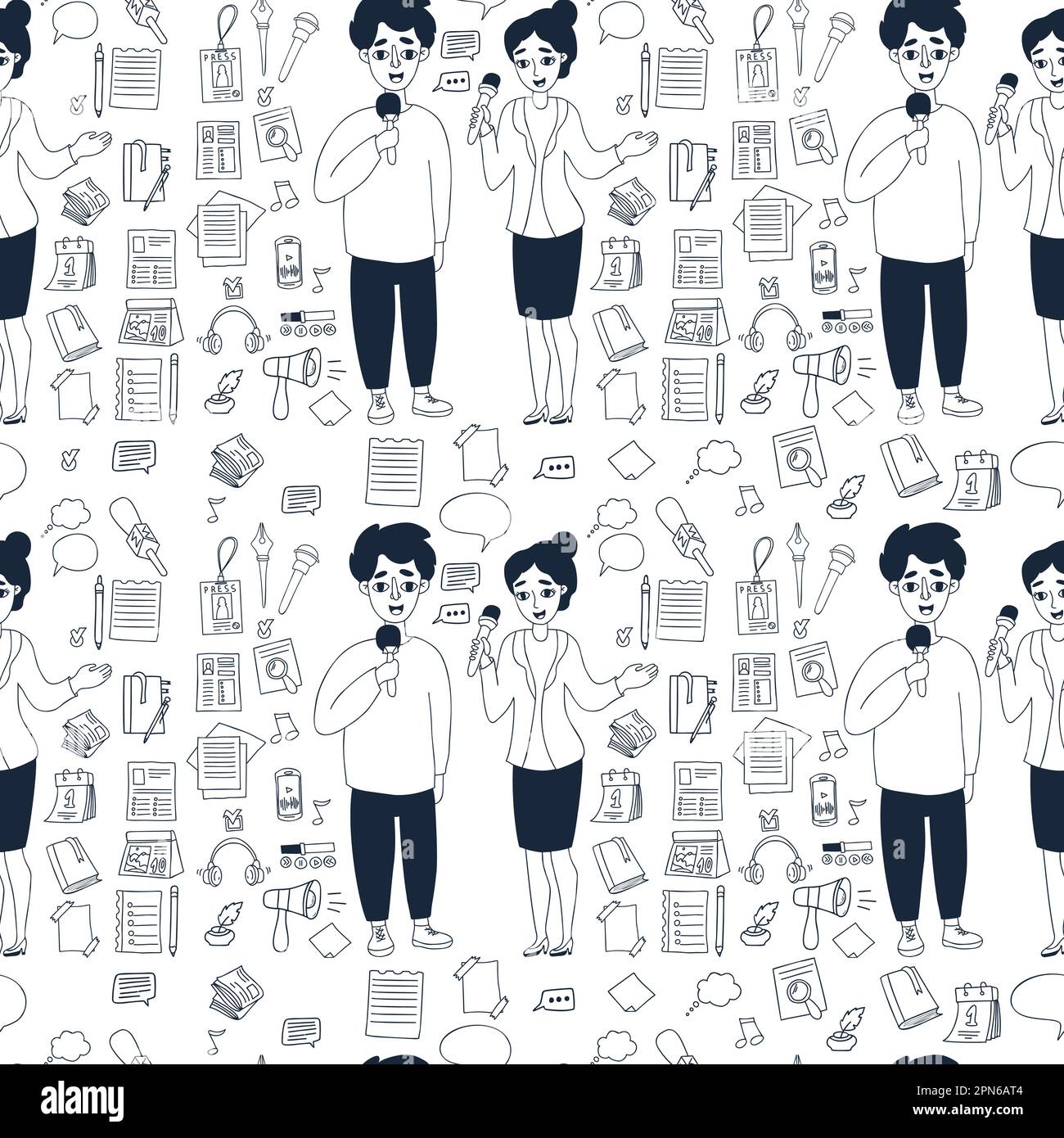 Seamless pattern with journalism profession. Man journalist and woman ...