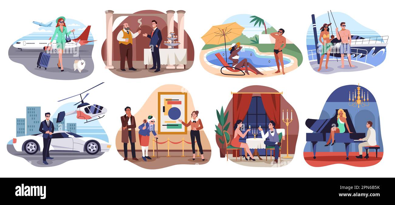 Rich people life. Luxury wealthy style, secular society, lady in ...