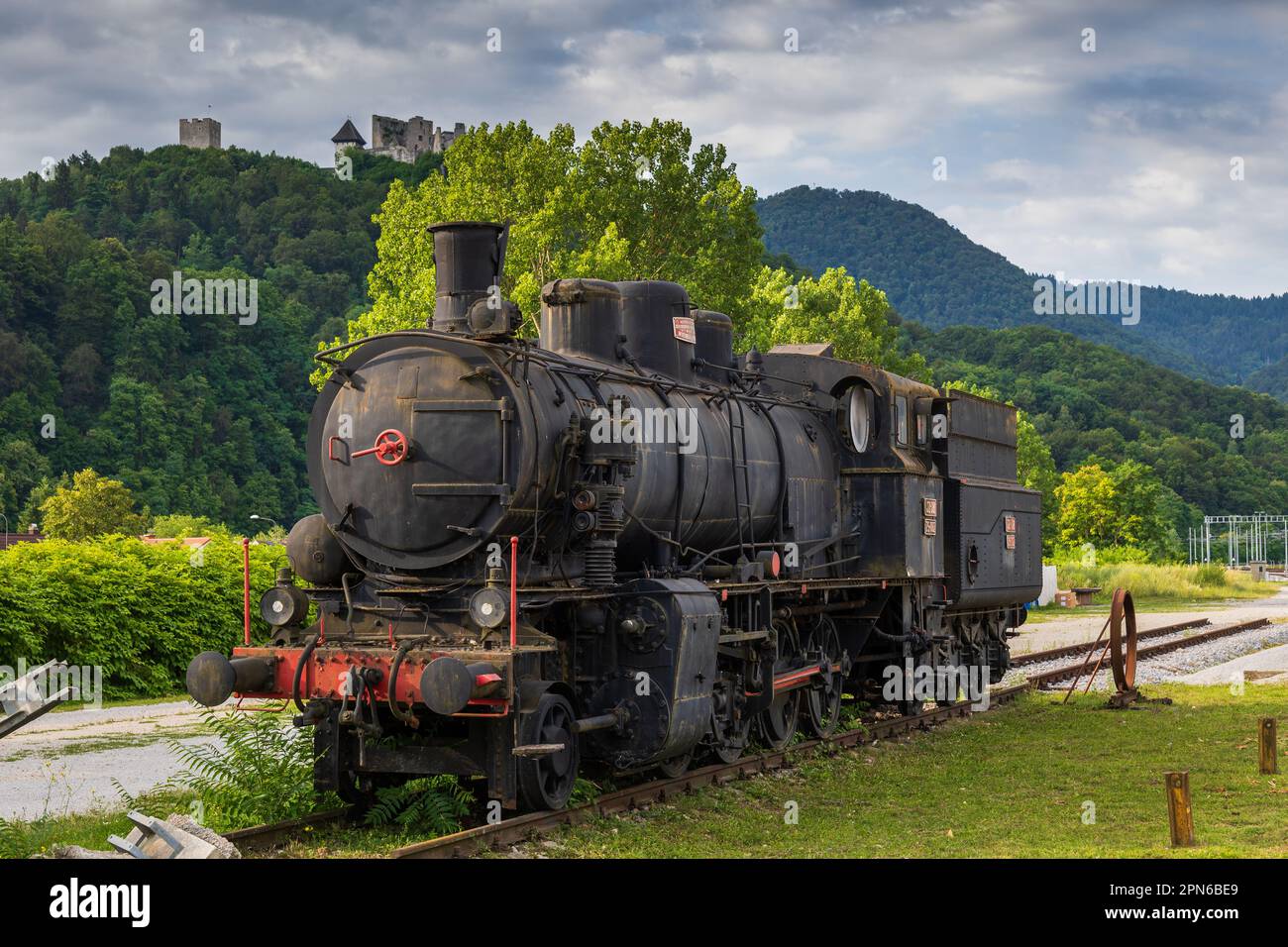 Old gauge steam locomotive at the train station in Celje, Slovenia ...