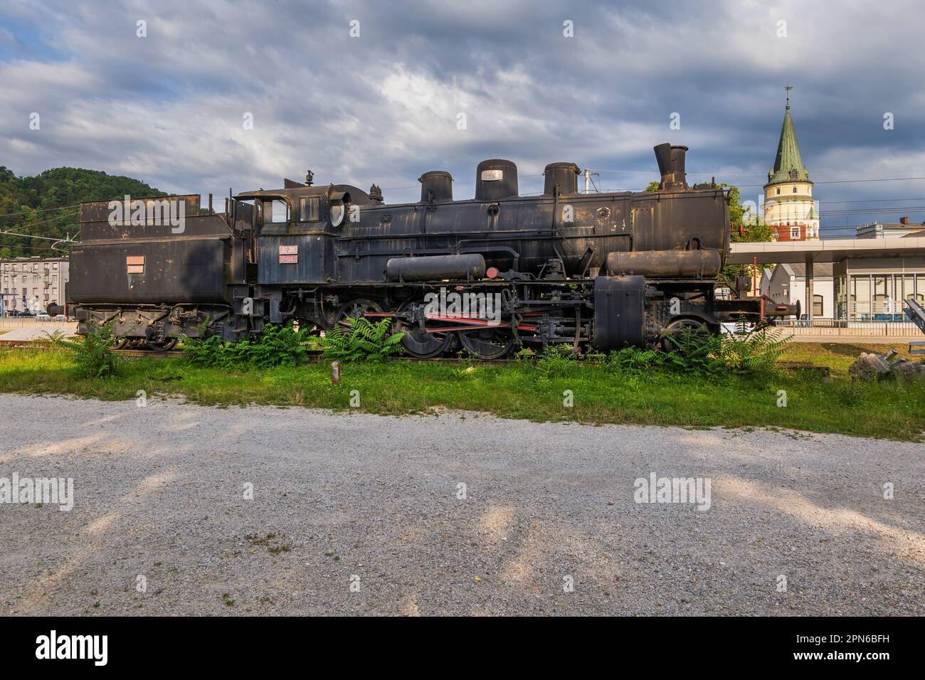 Old gauge steam locomotive at the train station in Celje, Slovenia ...