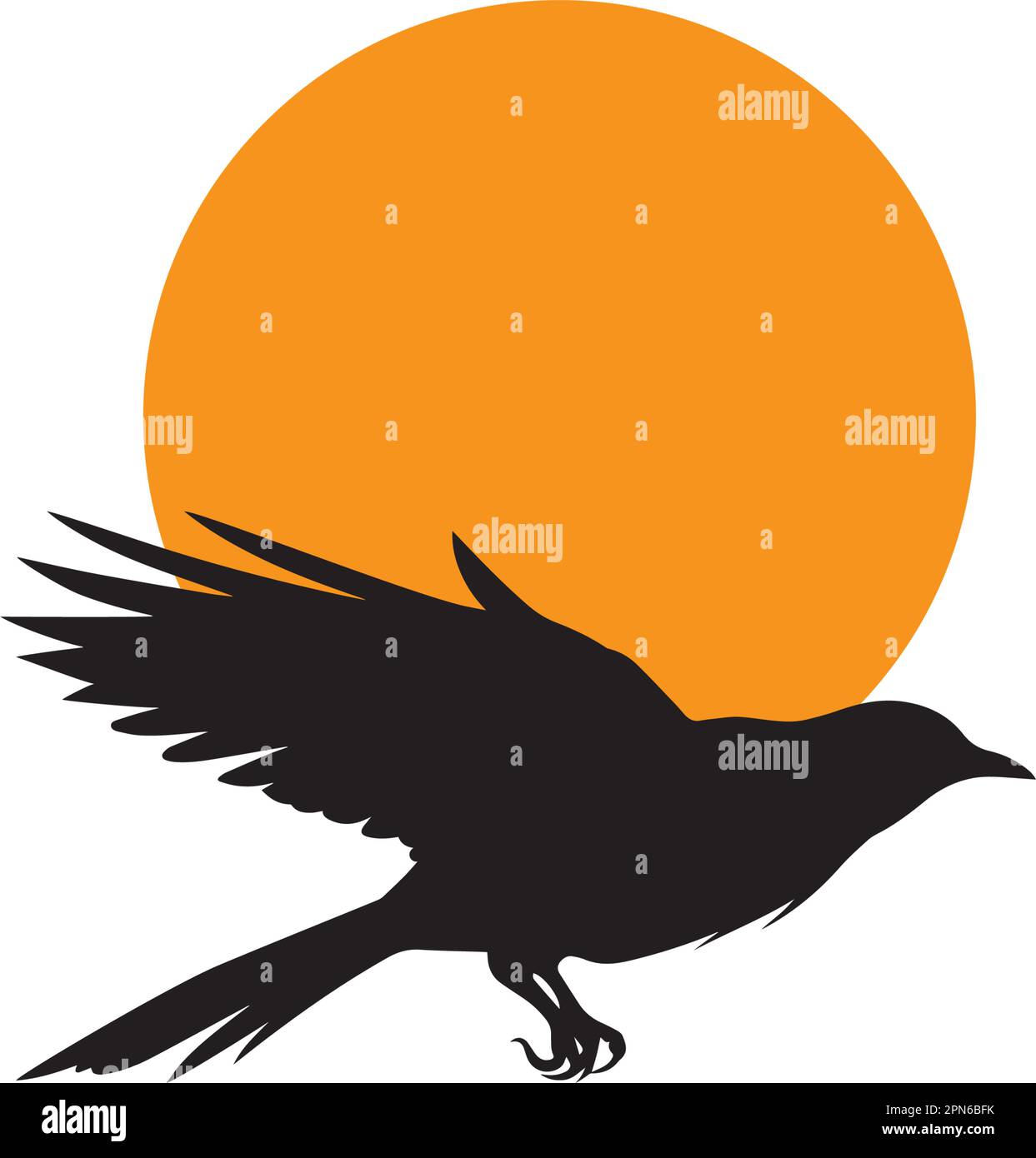 Raven silhouette flying on the moon, vector. Flying raven illustration ...