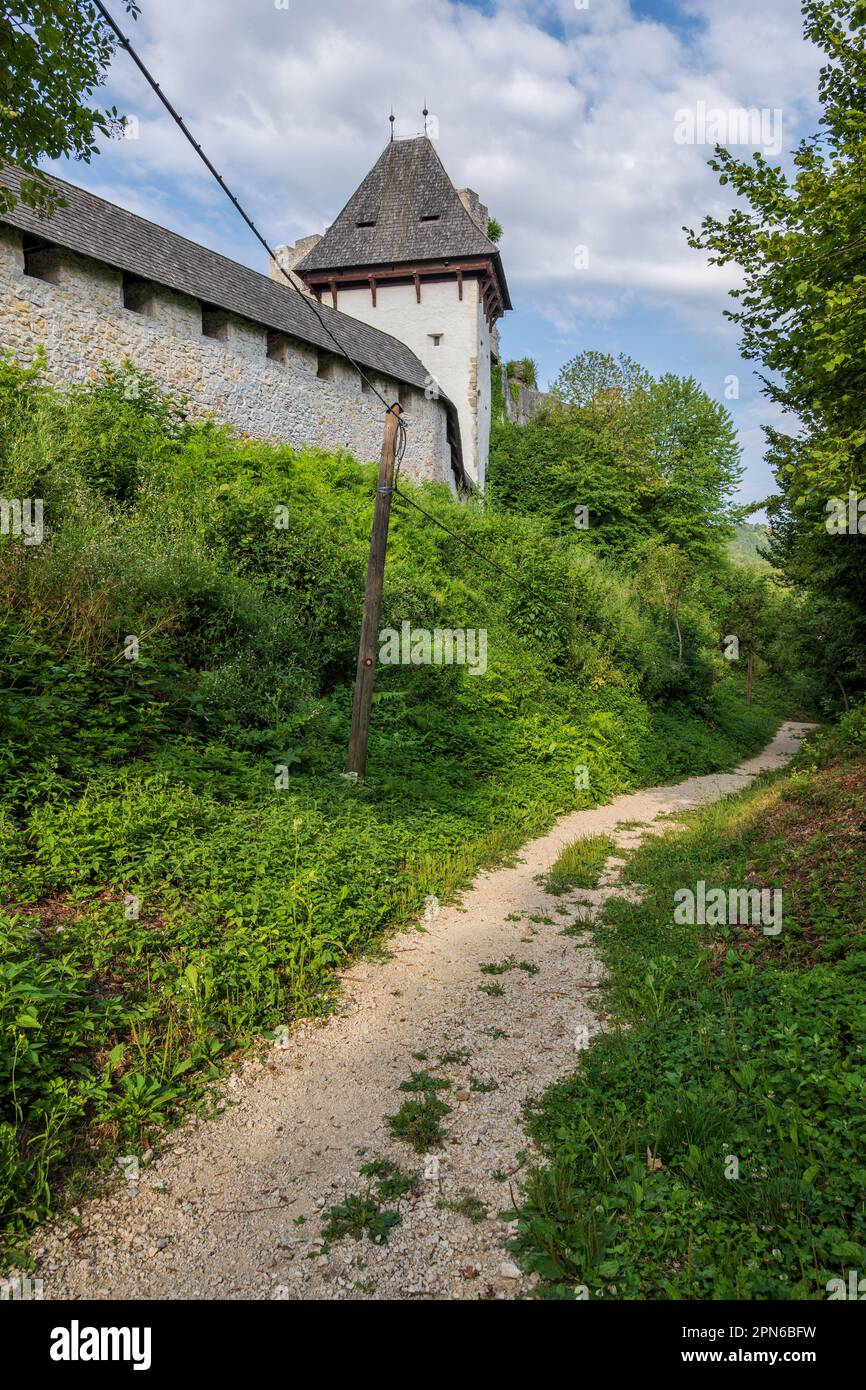 Footpath below medieval Celje Castle on a hill in Celje, Slovenia Stock ...