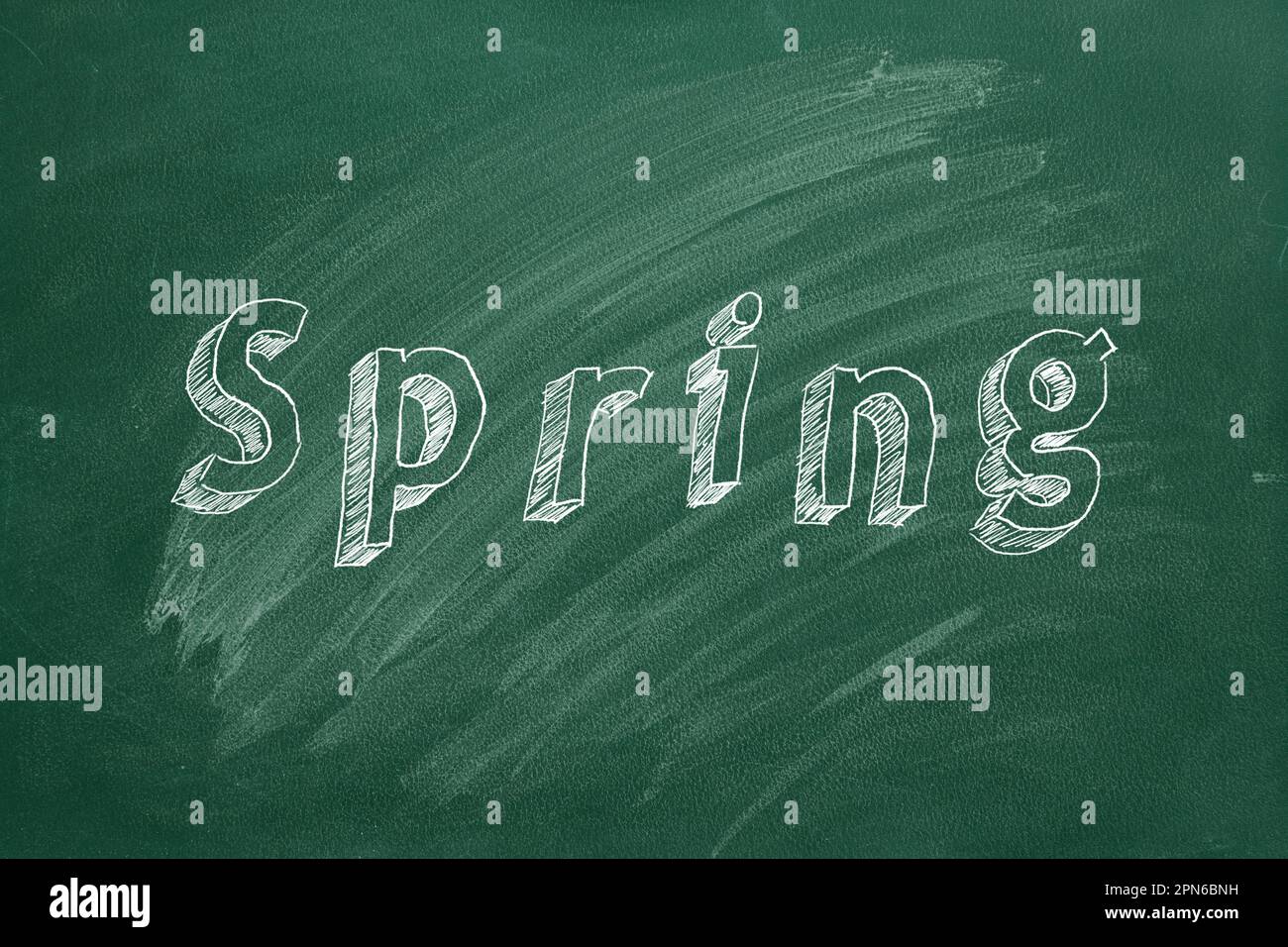 Hand drawing text "Spring" on green chalkboard Stock Photo - Alamy