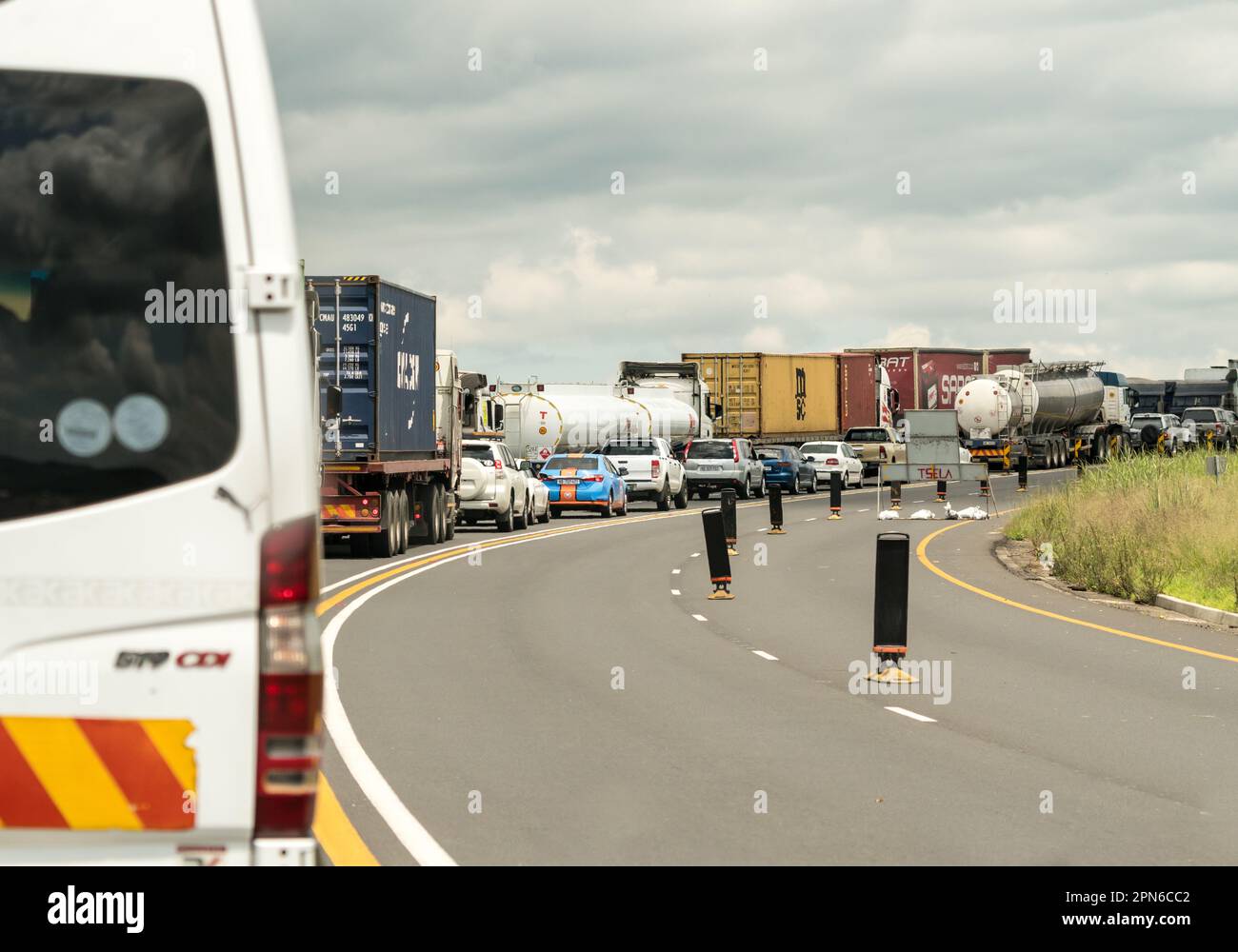 traffic jam, endless line of cars and trucks on a blocked N3 highway in ...