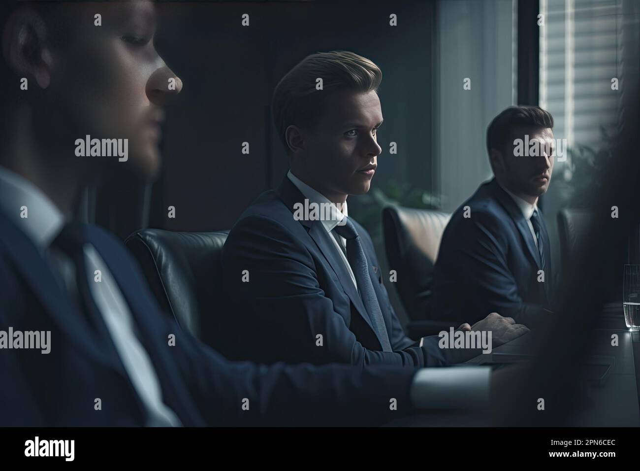 three businessmen in formal suit and tie at work, business culture ...