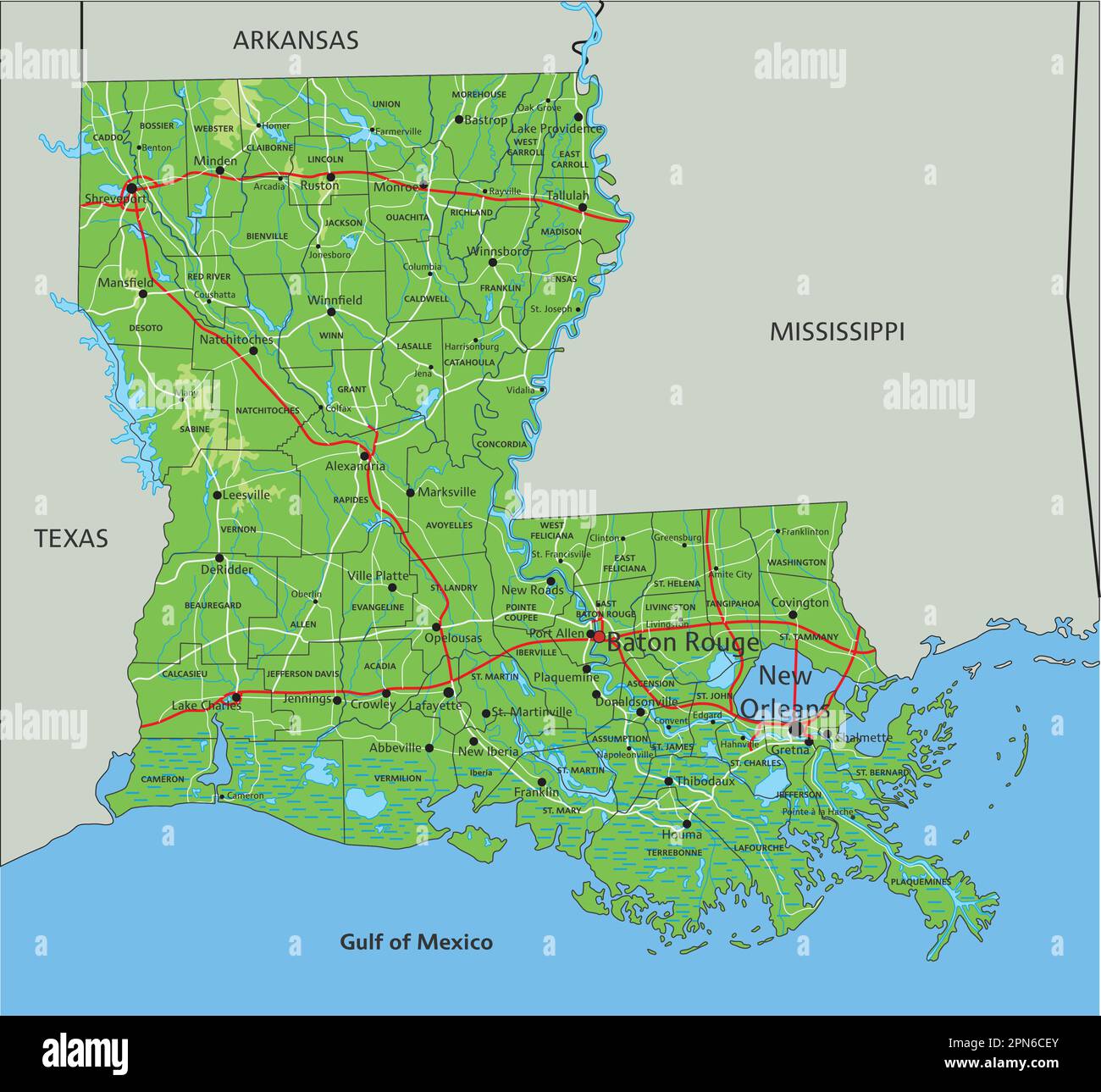 High detailed Louisiana physical map with labeling Stock Vector Image ... High detailed Louisiana physical map with labeling Stock Vector Image ...