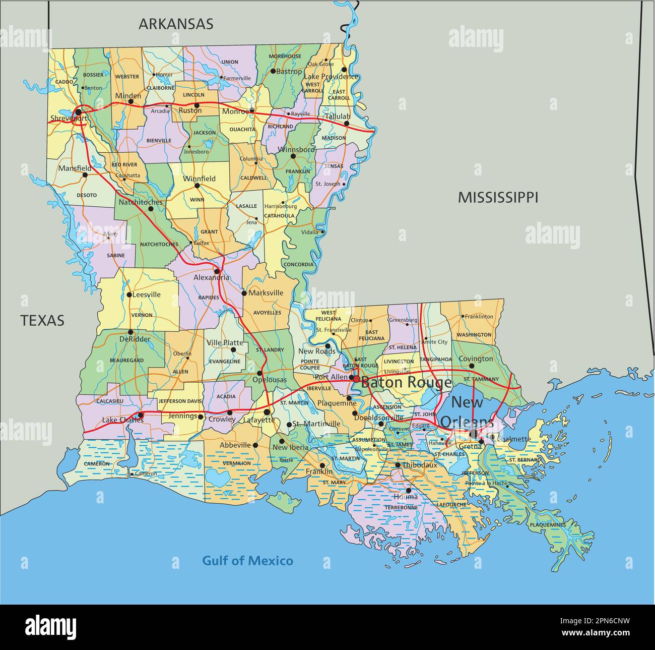 Louisiana - Highly detailed editable political map with labeling Stock ... Louisiana - Highly detailed editable political map with labeling Stock ...
