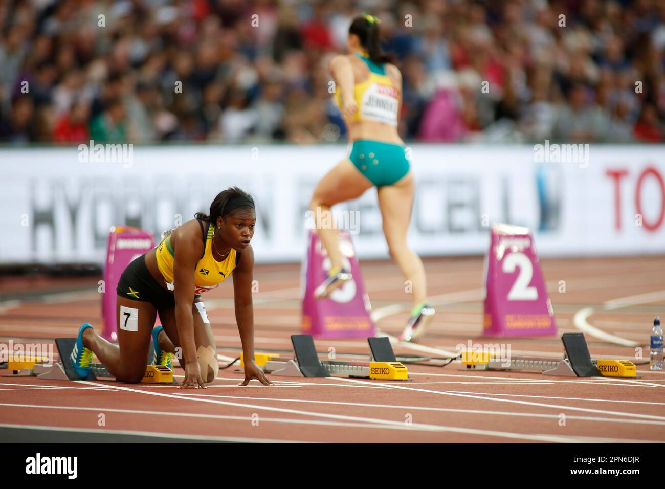 Yanique Thompson participating in the London 2017 World Athletics ...