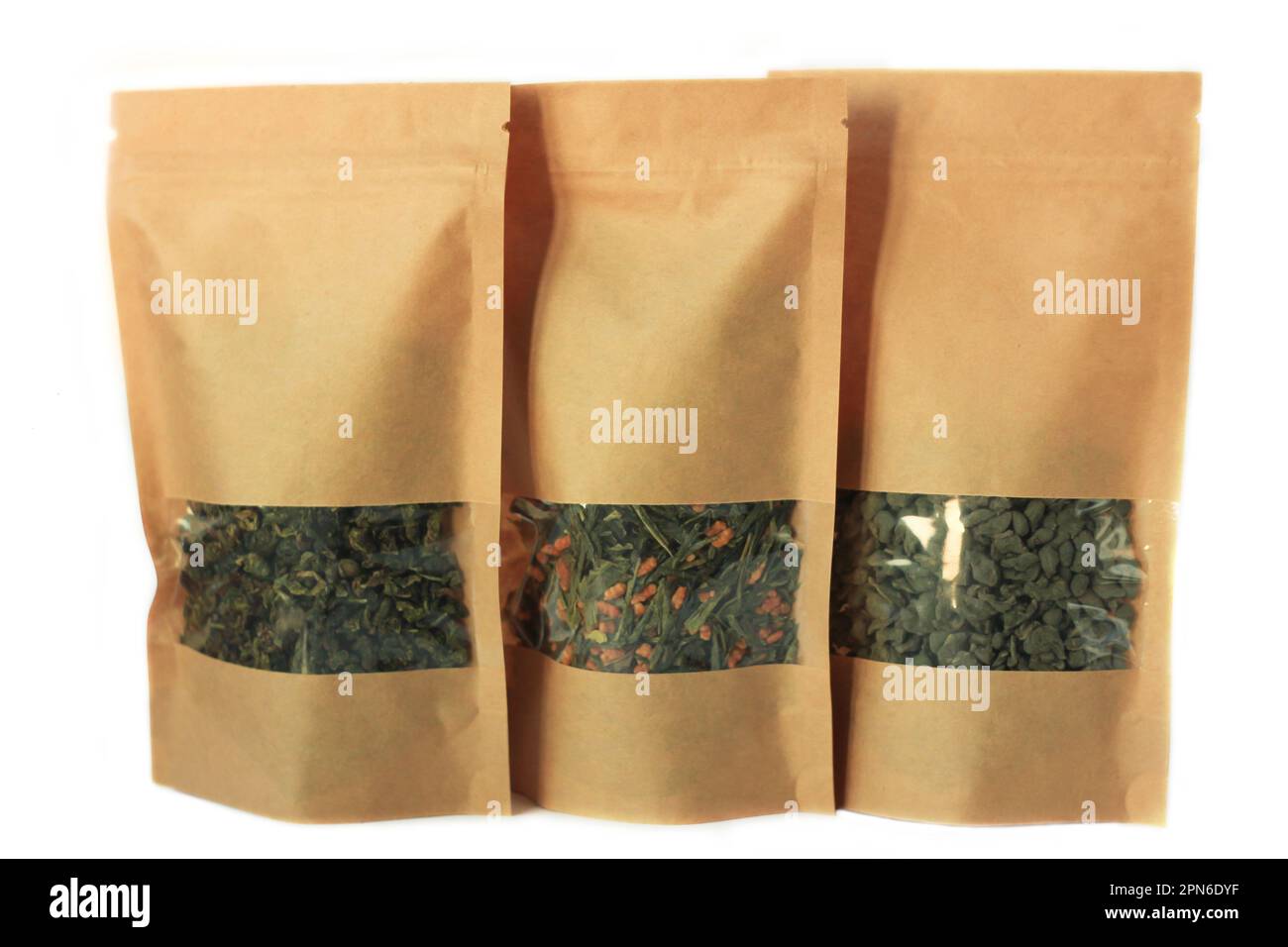 Craft paper pouch bags front view isolated on white background ...