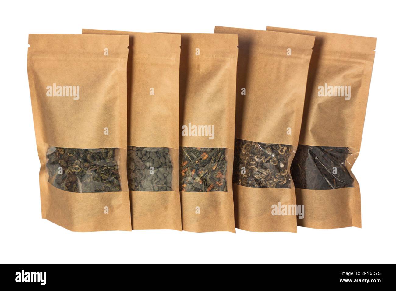 Brown kraft paper pouch bags front view isolated on a white background ...