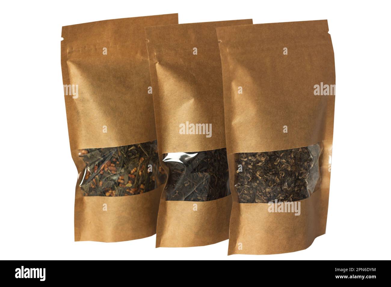 Brown kraft paper pouch bags front view isolated on a white background ...