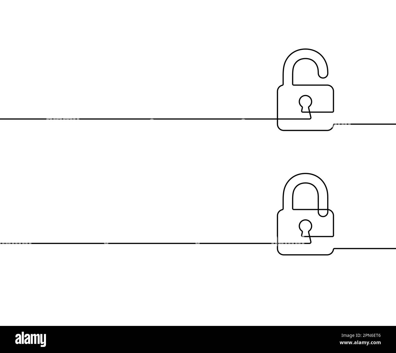 Open and closed lock. Black silhouette keyhole continuous line isolated ...