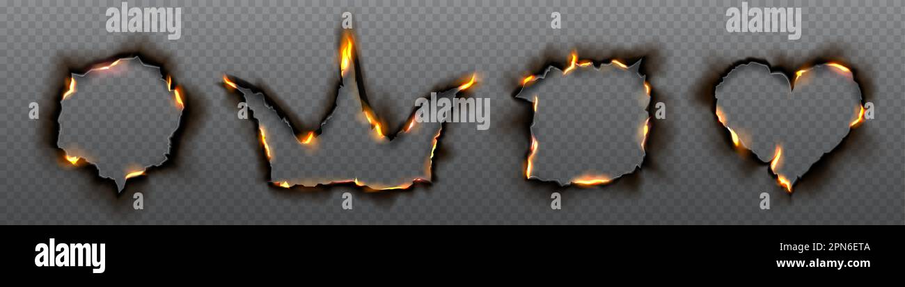 Burn edge paper hole corner vector effect set on transparent background ...