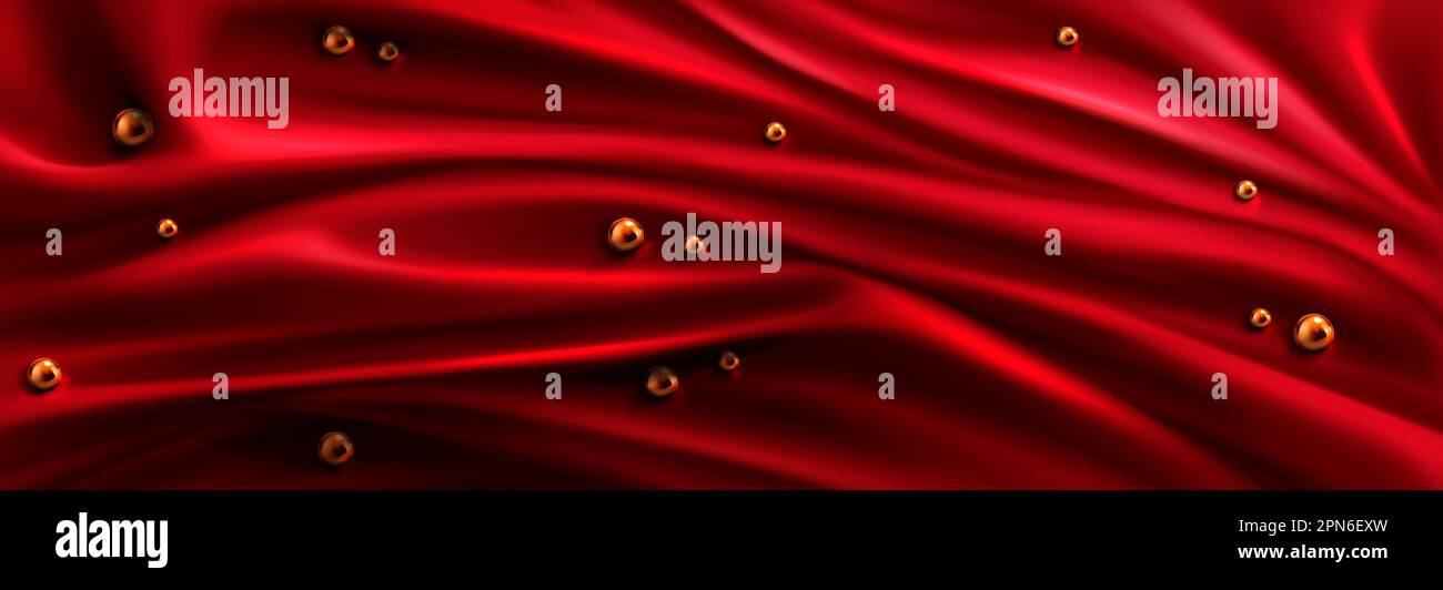 Red drapery silk fabric luxury background. Scarlet abstract satin cloth vector texture pattern ...